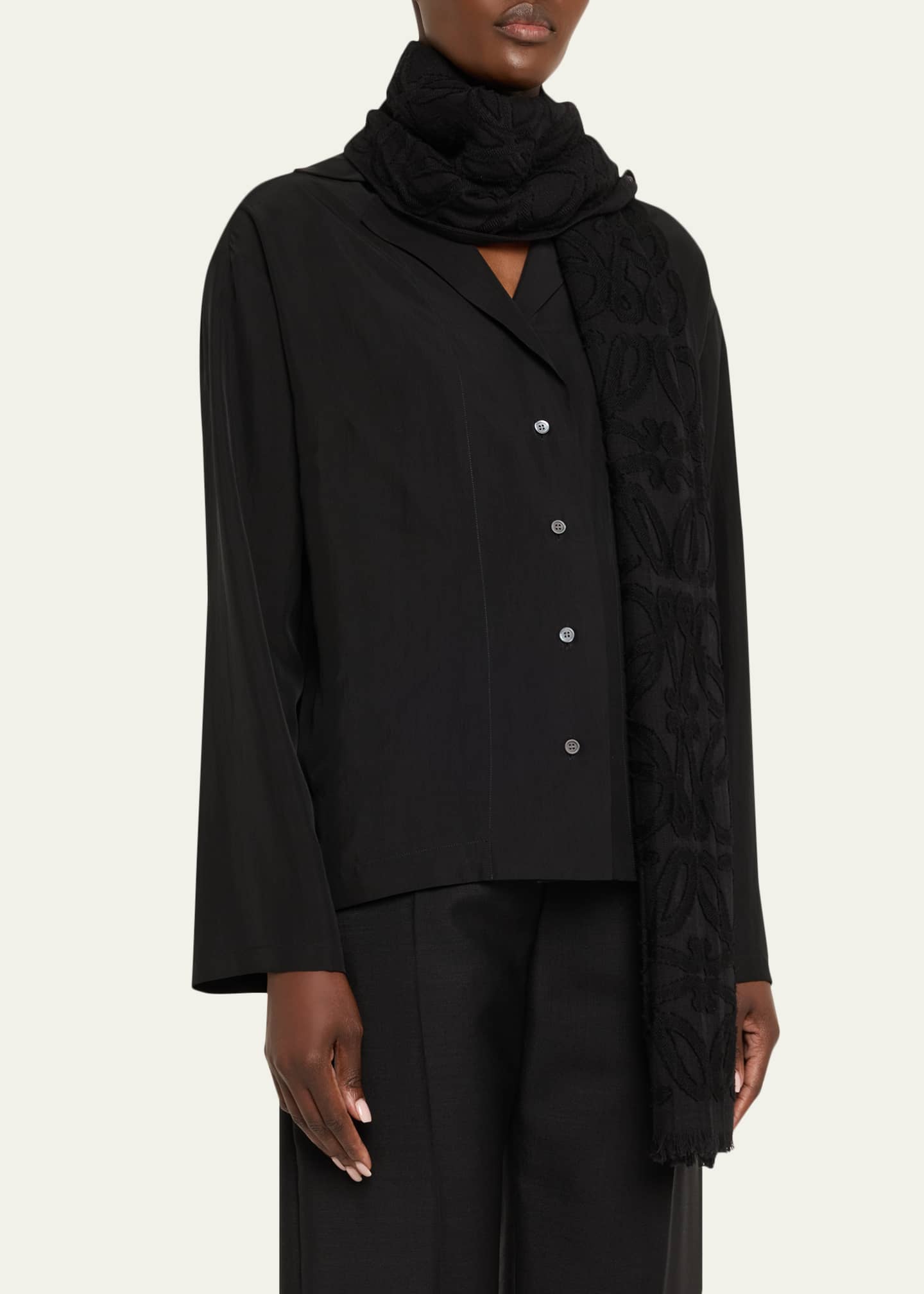 Loewe Anagram Fil Coupe Wool Silk Scarf - Bergdorf Goodman