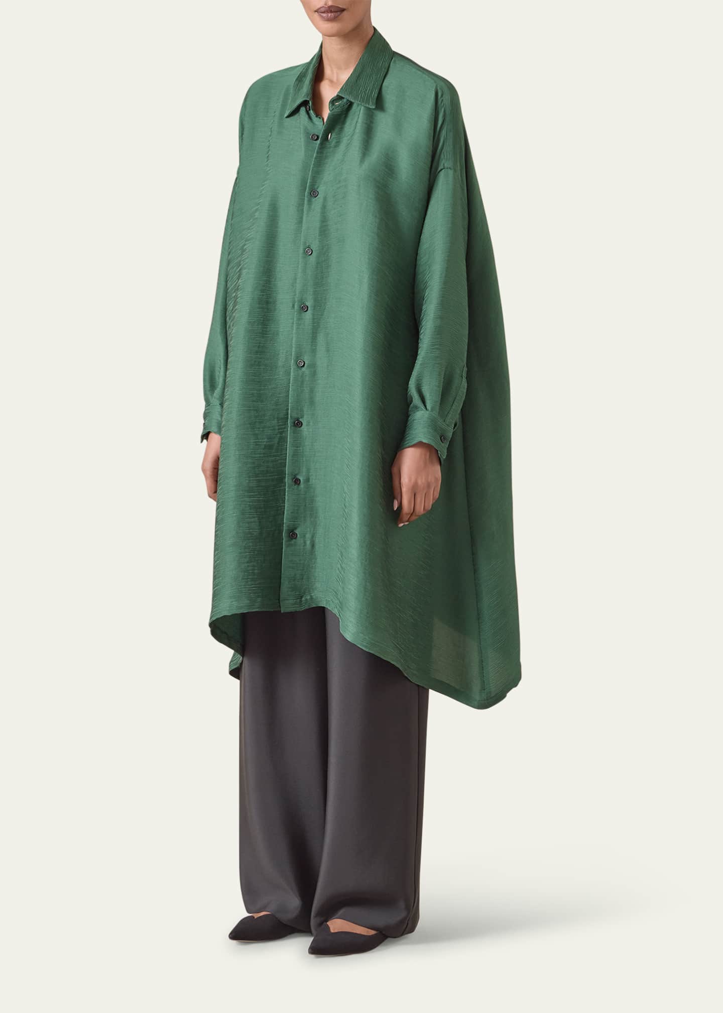 Eskandar Wide A-Line Shirt With Collar (Very Long Length) - Bergdorf ...