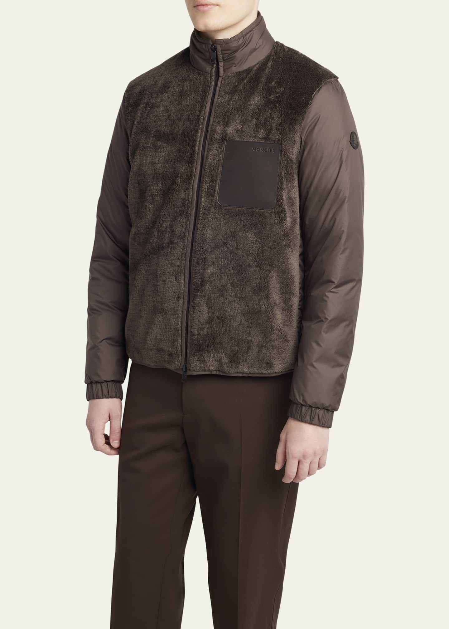 Moncler Men's Edit Dark Brown Teddy Fleece and Padded Reversible Livra ...