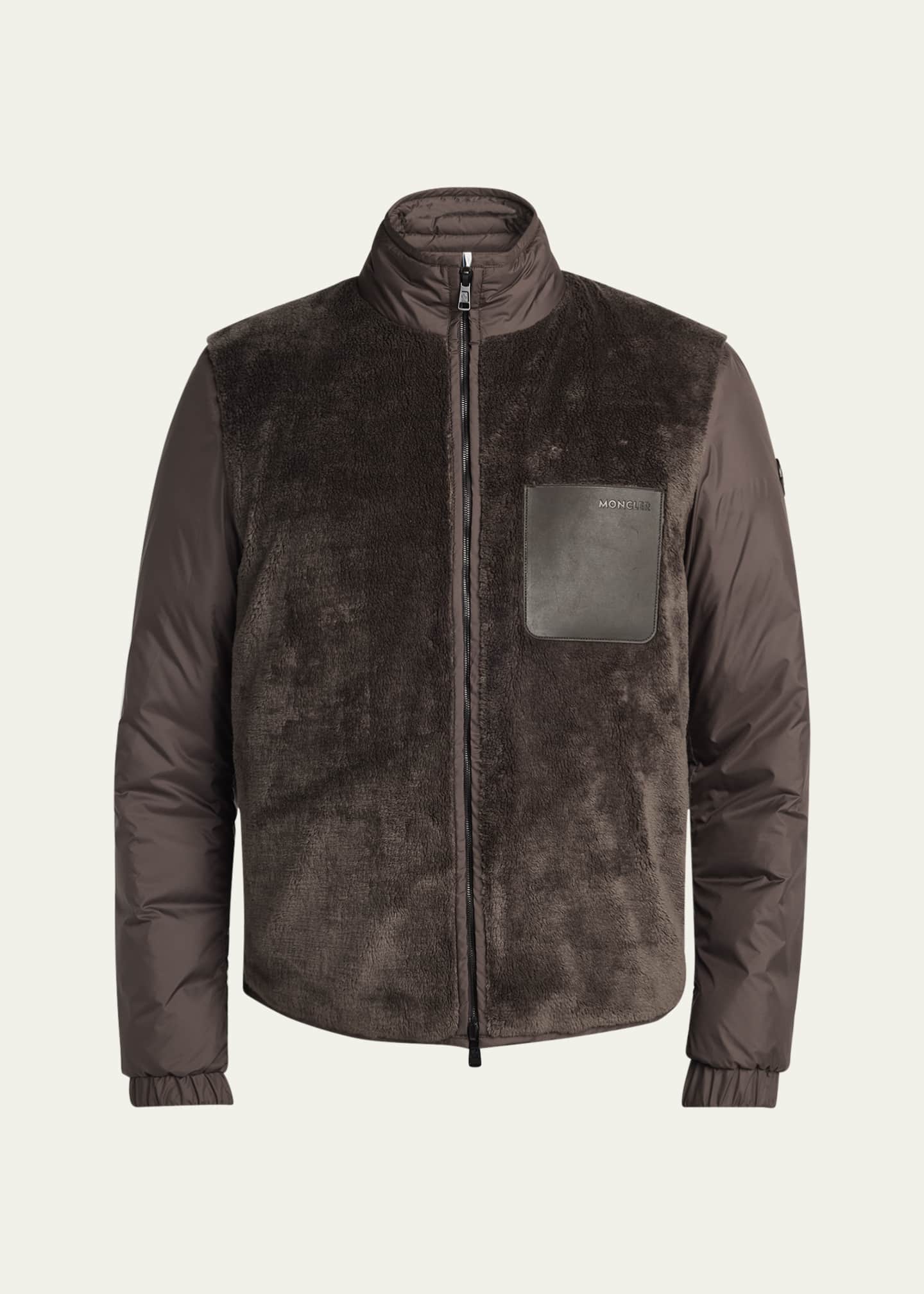 Moncler Men's Edit Dark Brown Teddy Fleece and Padded Reversible Livra ...