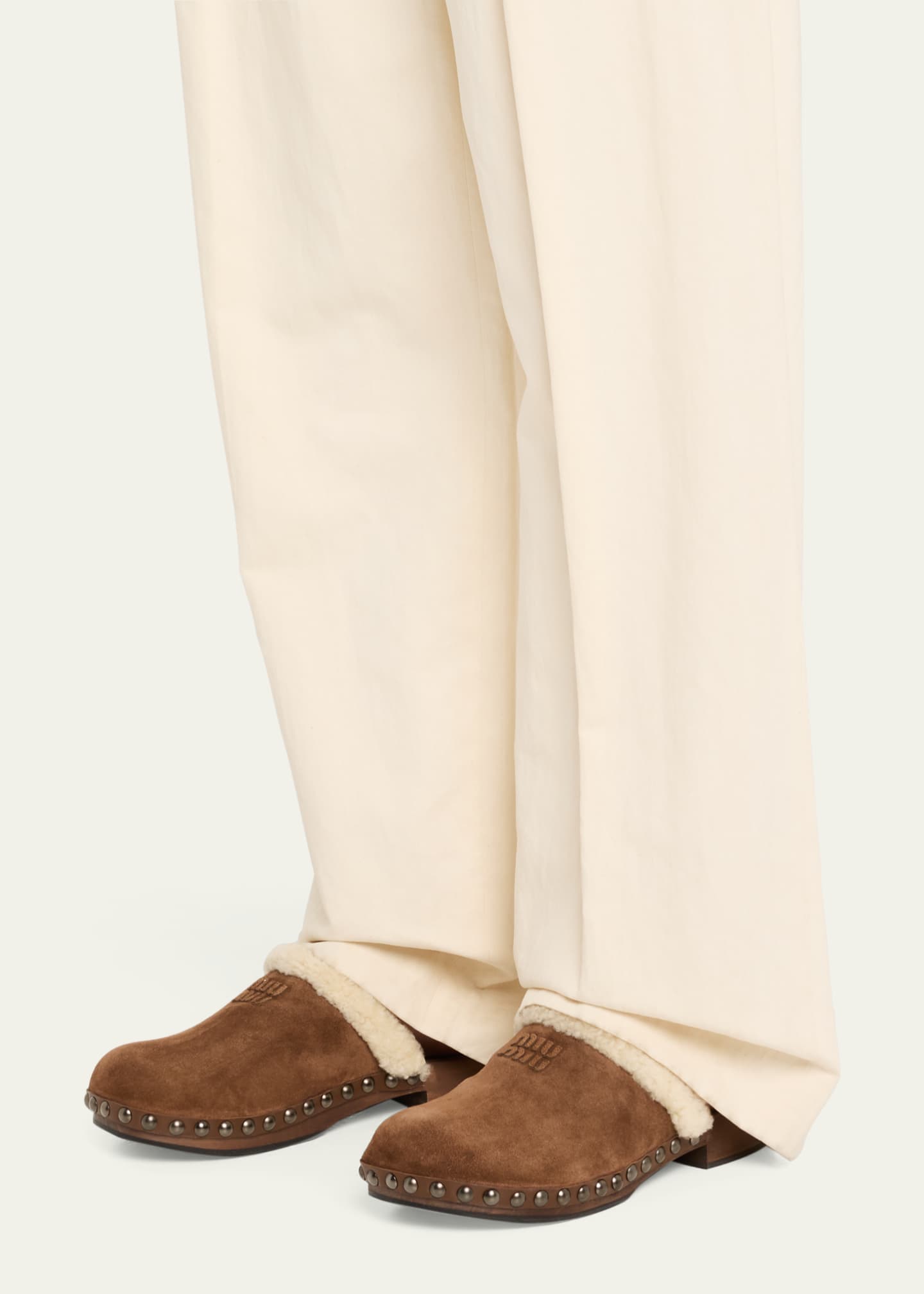 Miu Miu Suede Shearling-Lined Clogs - Bergdorf Goodman