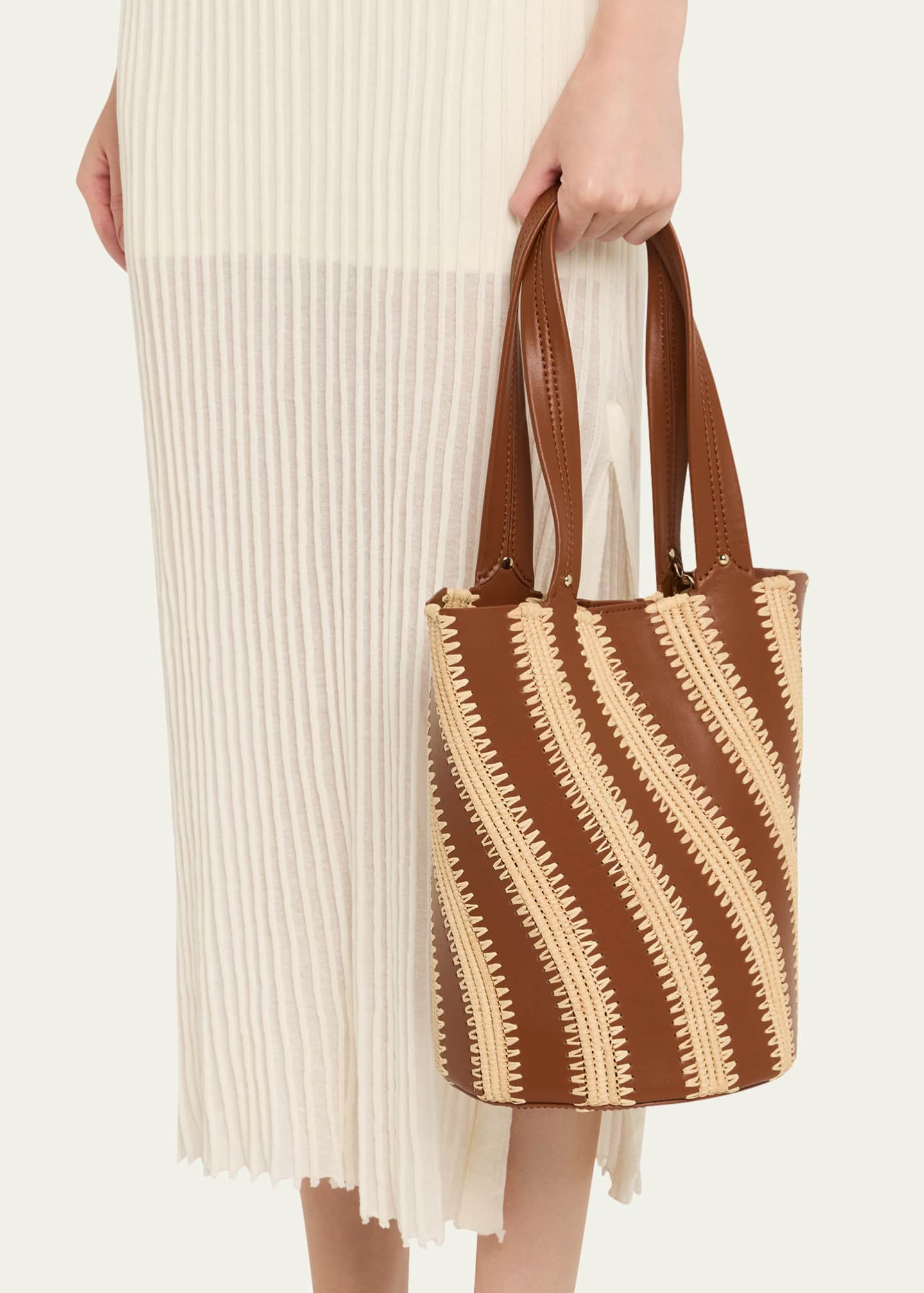 SIMKHAI Talia Raffia-Embroidered Leather Tote Bag - Bergdorf Goodman