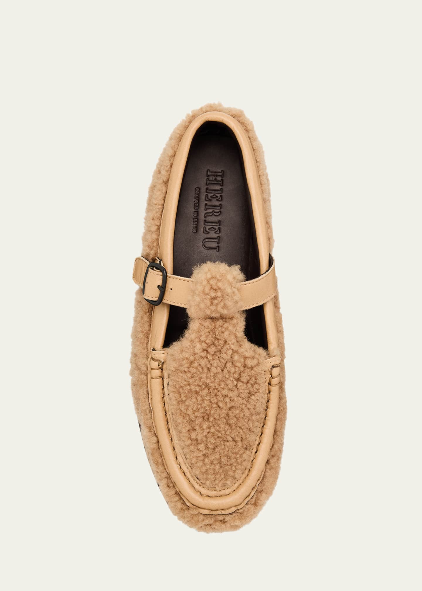HEREU Alber Curly Shearling T-Bar Loafers - Bergdorf Goodman