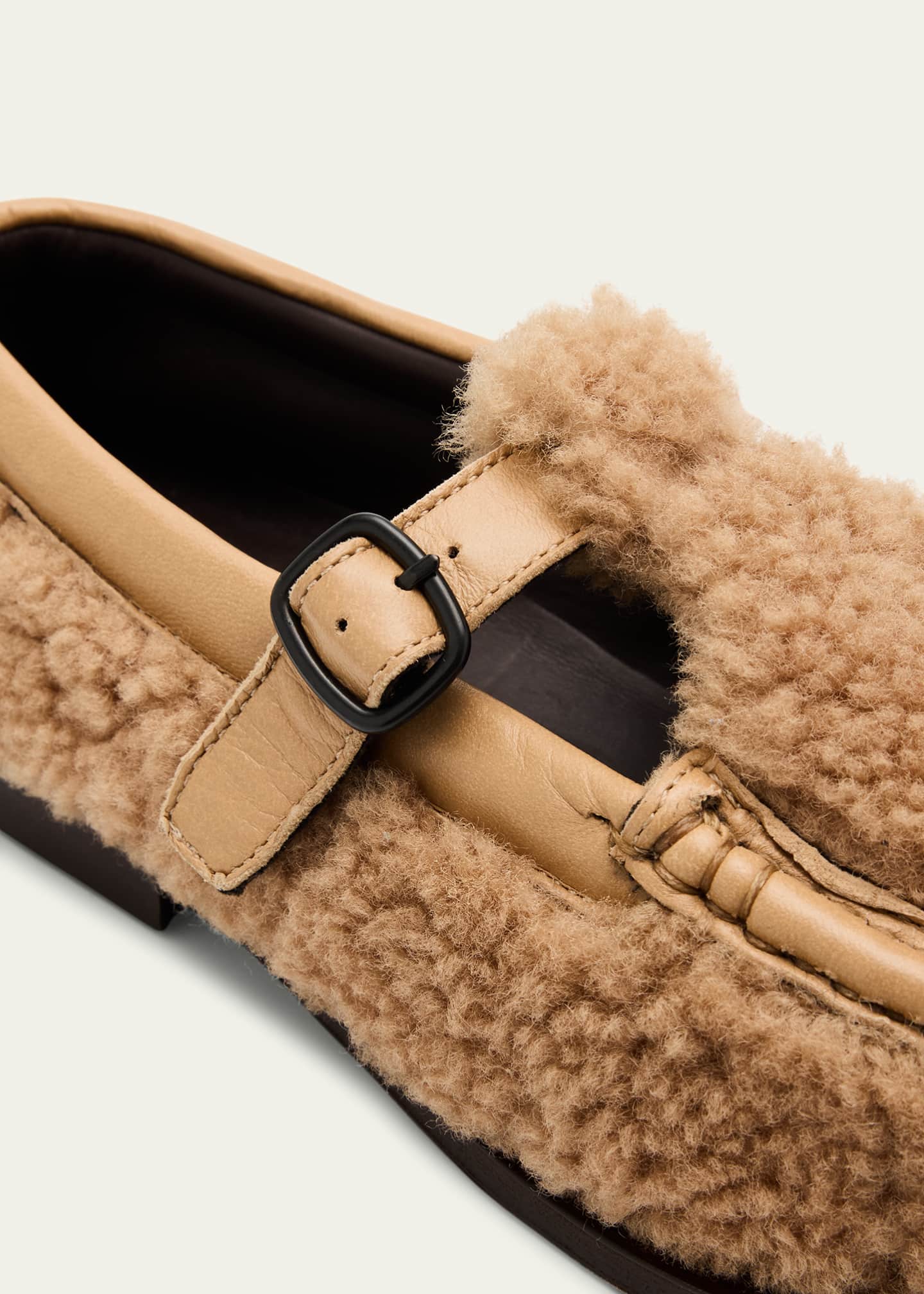 HEREU Alber Curly Shearling T-Bar Loafers - Bergdorf Goodman