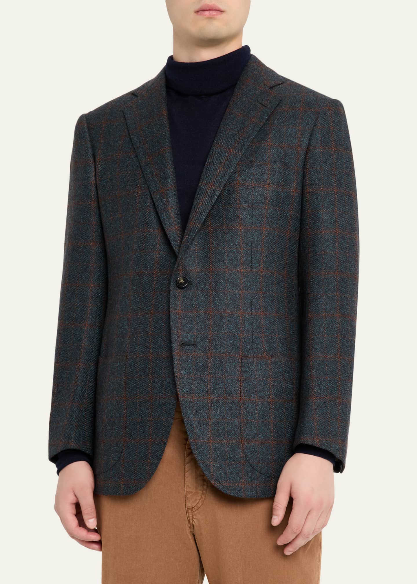Cesare Attolini Men's Plaid Cashmere Two-Button Jacket - Bergdorf Goodman