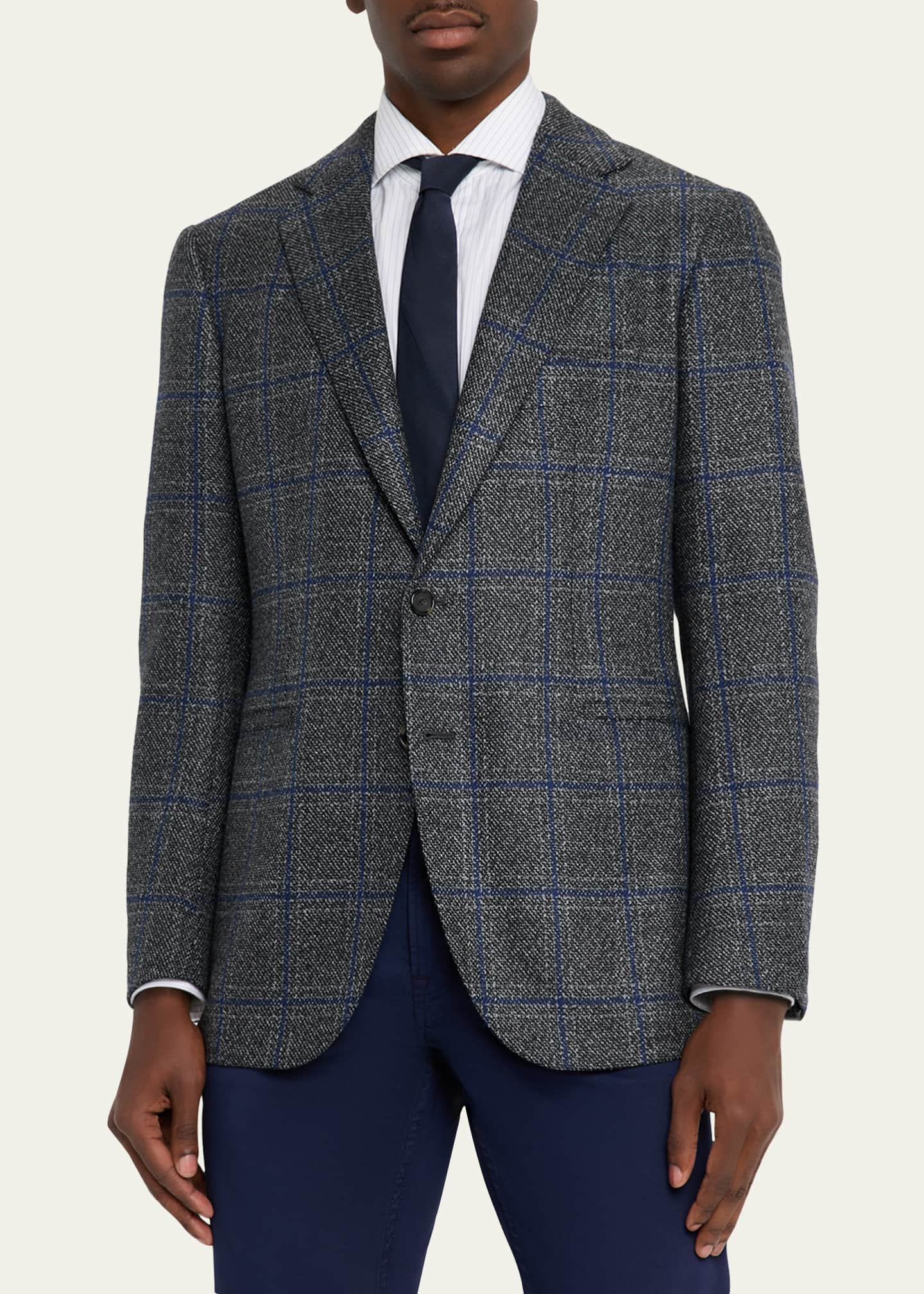 Cesare Attolini Men's Windowpane Wool Two-Button Jacket - Bergdorf Goodman