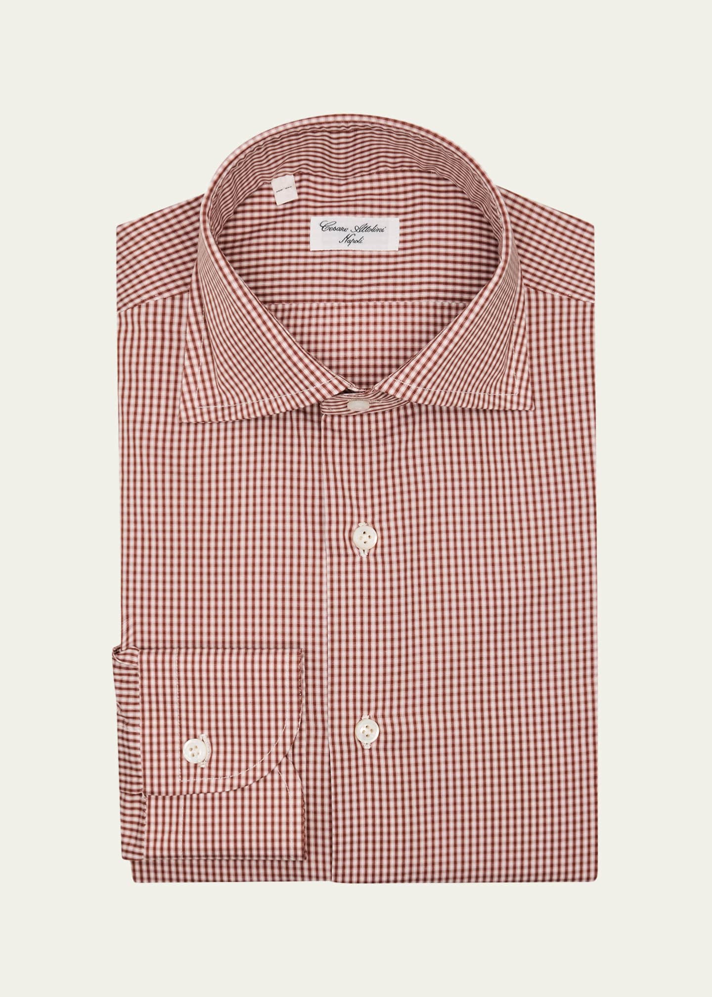 Cesare Attolini Men's Cotton Micro-Check Spread Collar Dress Shirt ...