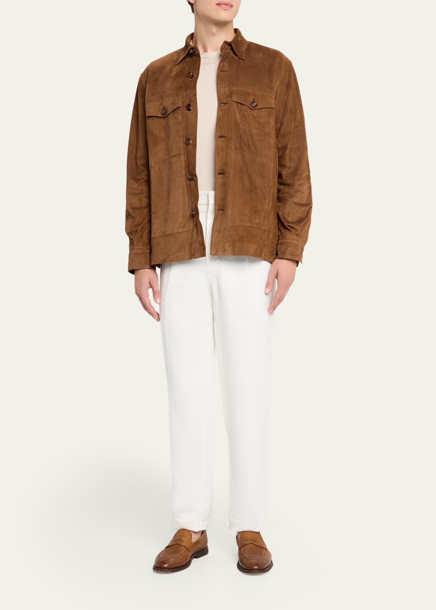 Cesare Attolini Men's Suede Chest-Pocket Shirt Jacket - Bergdorf Goodman