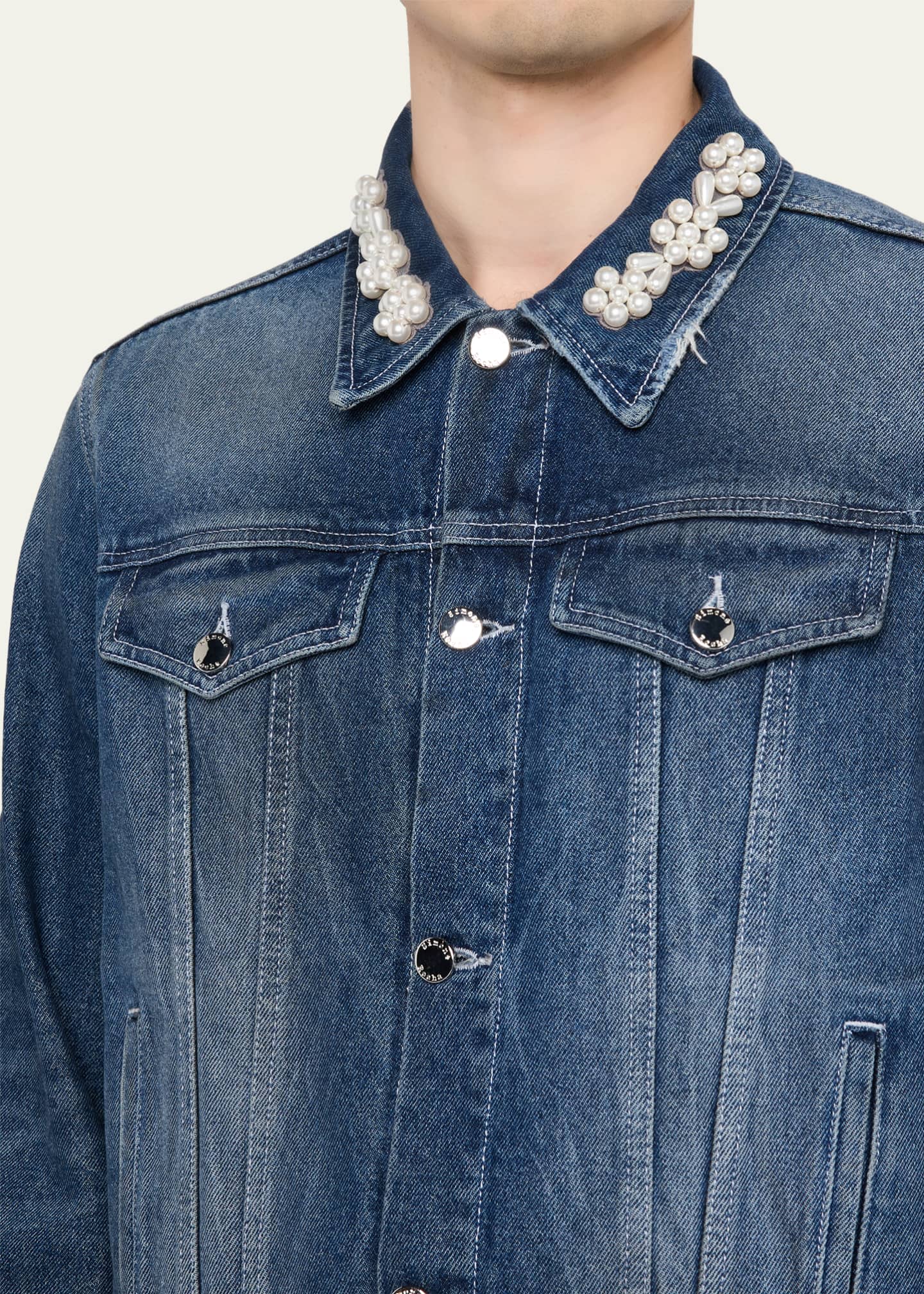 Simone Rocha Men's Pearly-Collar Denim Trucker Jacket - Bergdorf Goodman