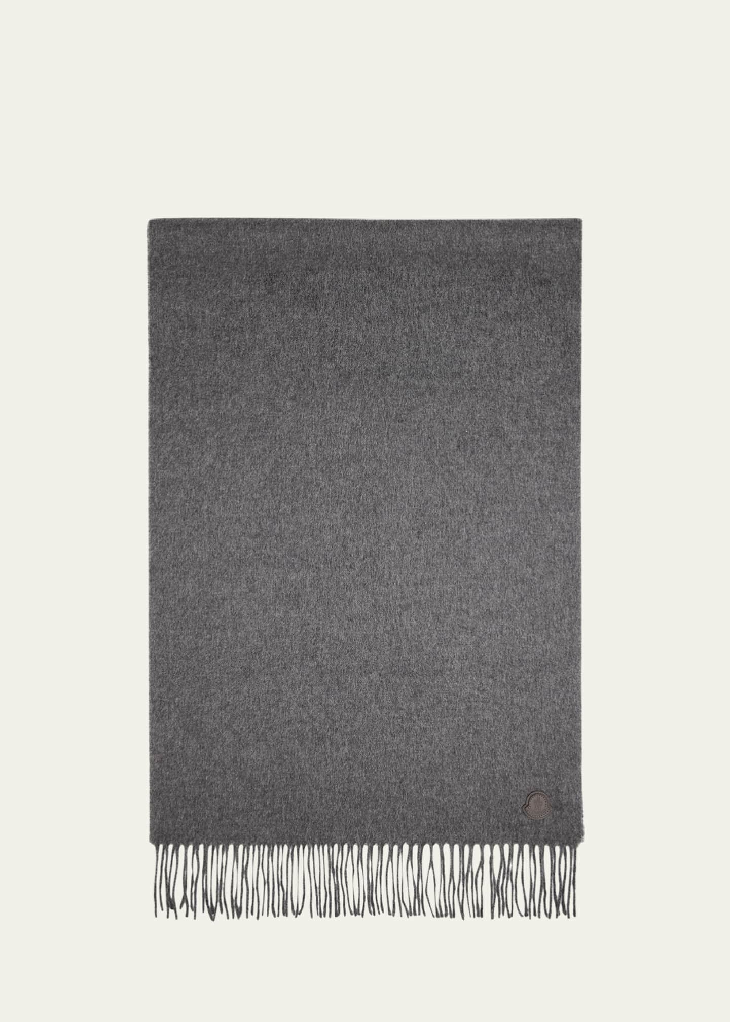 Moncler Men's Fringed Cashmere Scarf with Leather Logo - Bergdorf Goodman