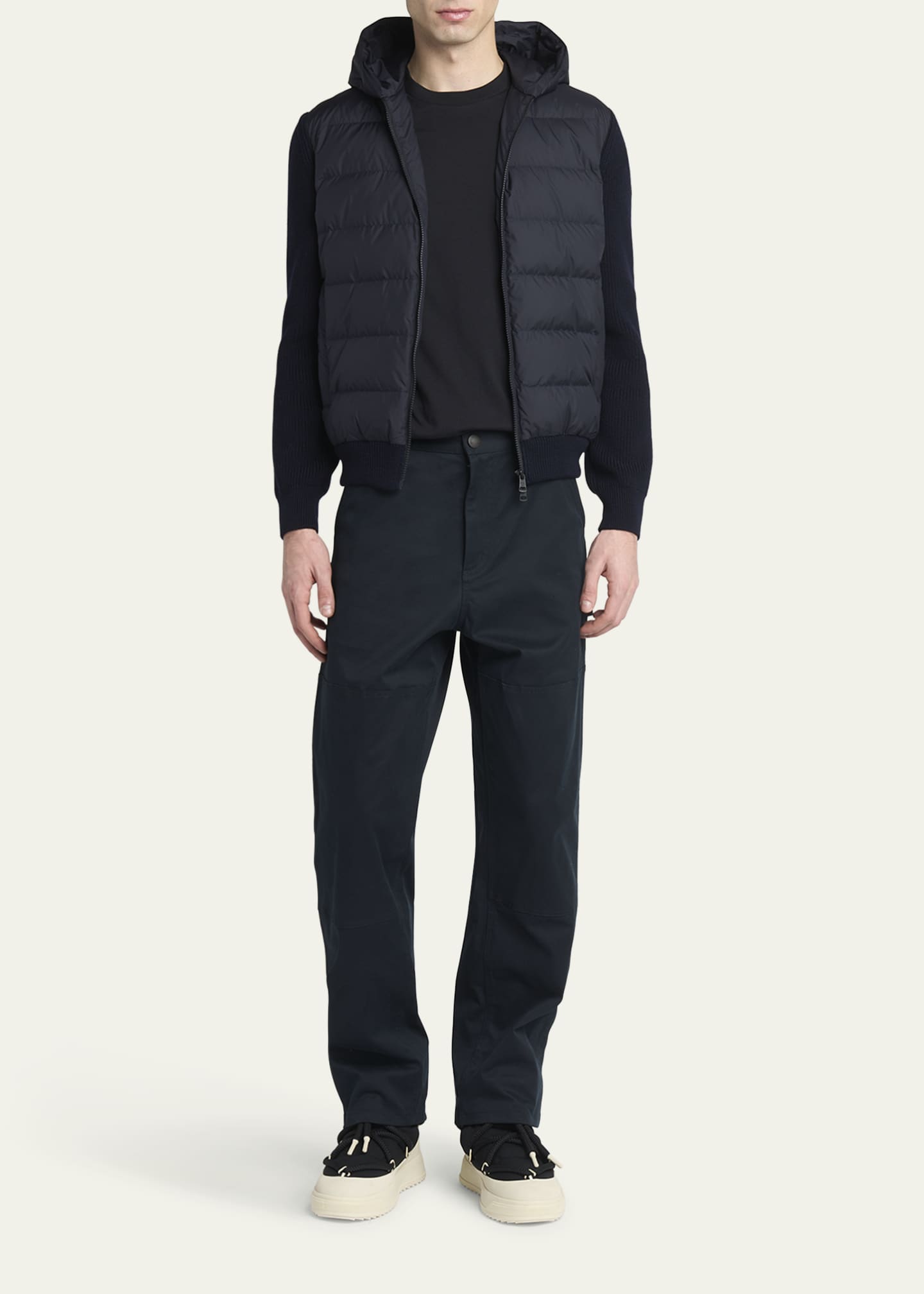 Moncler Men's Down Quilted Wool Knit Hooded Cardigan - Bergdorf Goodman