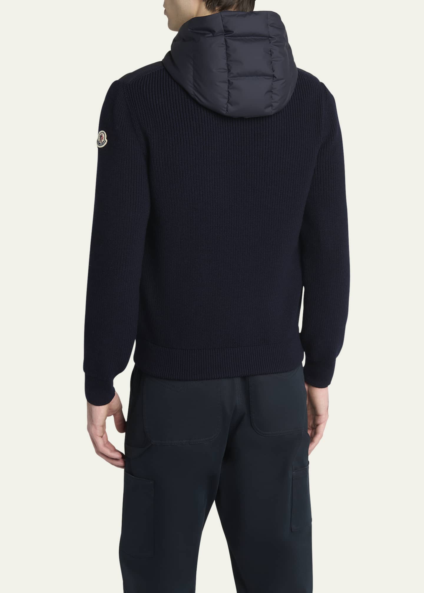 Moncler Men's Down Quilted Wool Knit Hooded Cardigan - Bergdorf Goodman