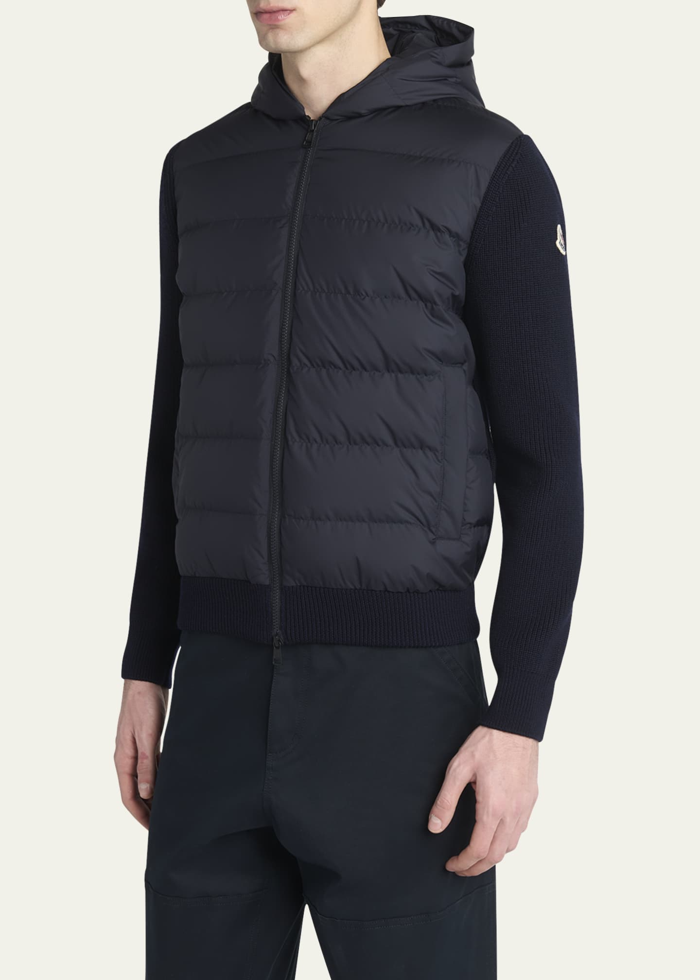 Moncler Men's Down Quilted Wool Knit Hooded Cardigan - Bergdorf Goodman