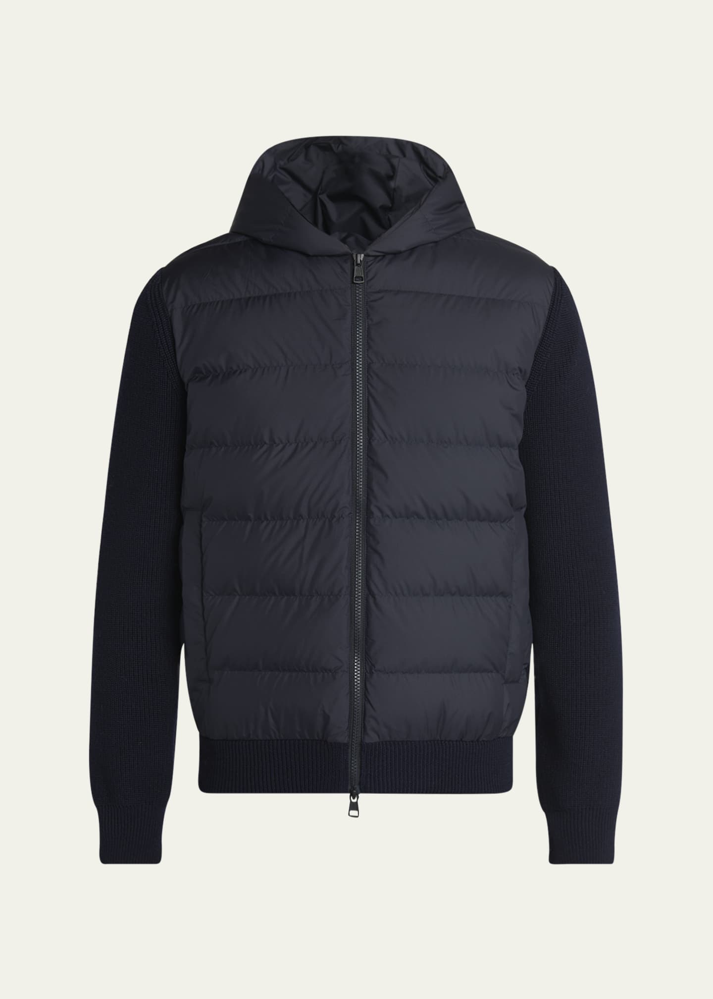 Moncler Men's Down Quilted Wool Knit Hooded Cardigan - Bergdorf Goodman