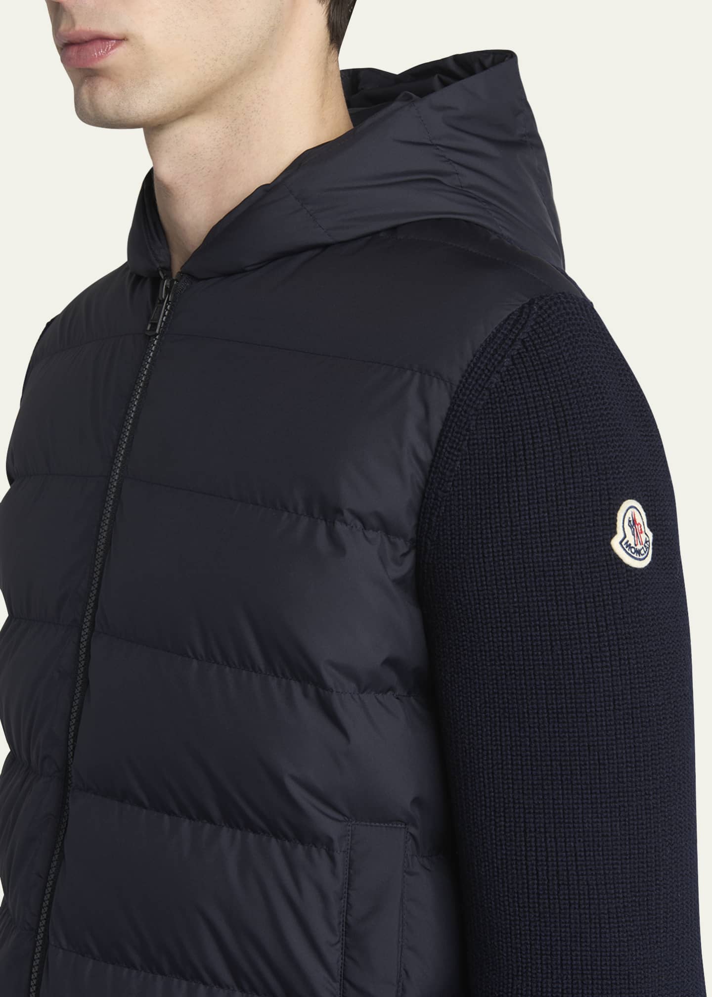 Moncler Men's Down Quilted Wool Knit Hooded Cardigan - Bergdorf Goodman