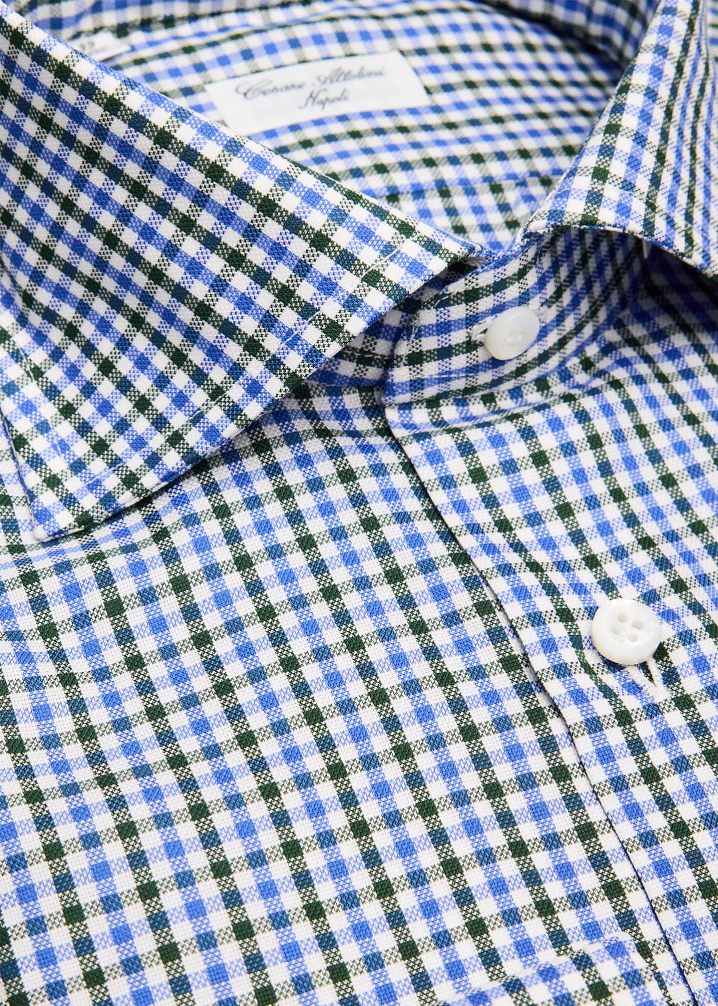 Cesare Attolini Men's Cotton Micro-Gingham Spread-Collar Sport Shirt ...
