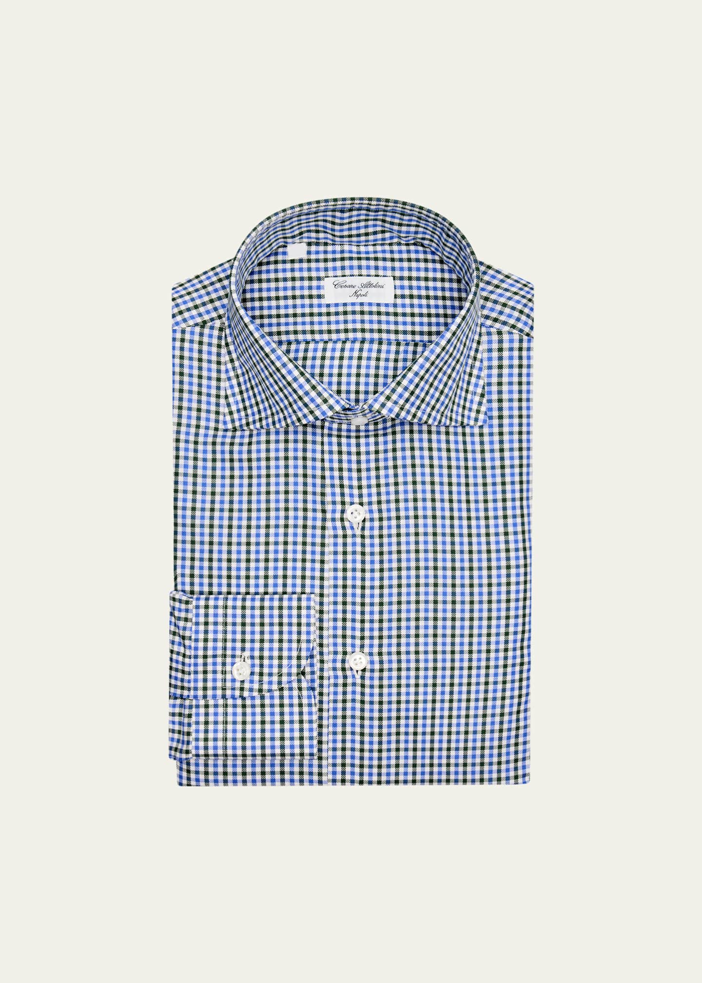 Cesare Attolini Men's Cotton Micro-Gingham Spread-Collar Sport Shirt ...