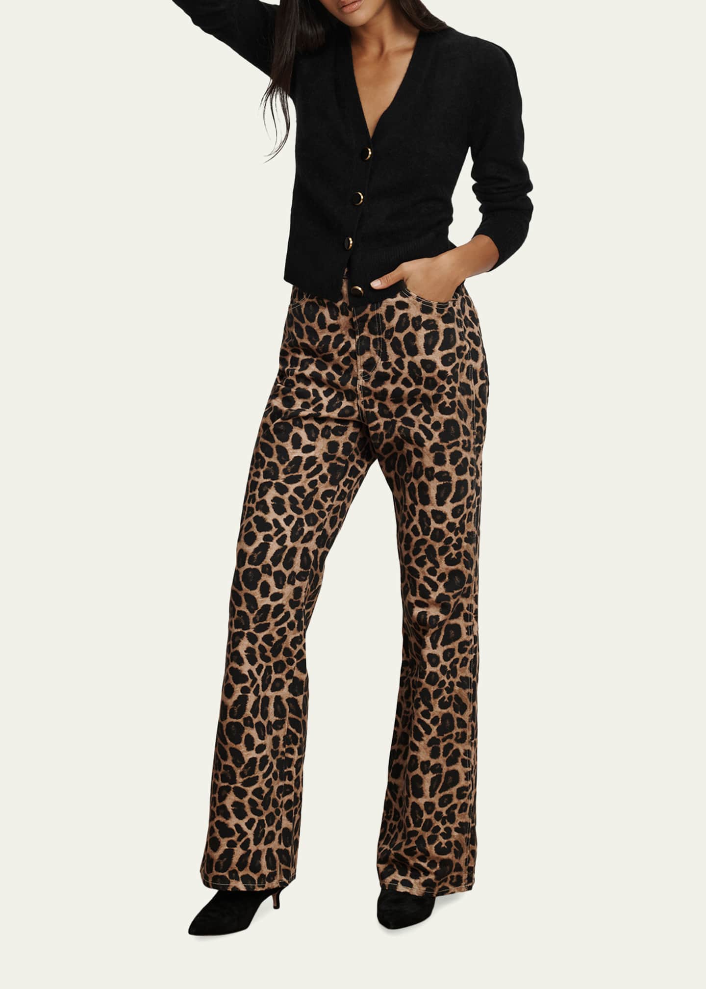 Veronica Beard Taylor High-Rise Wide-Leg Leopard Jeans with Chaps ...