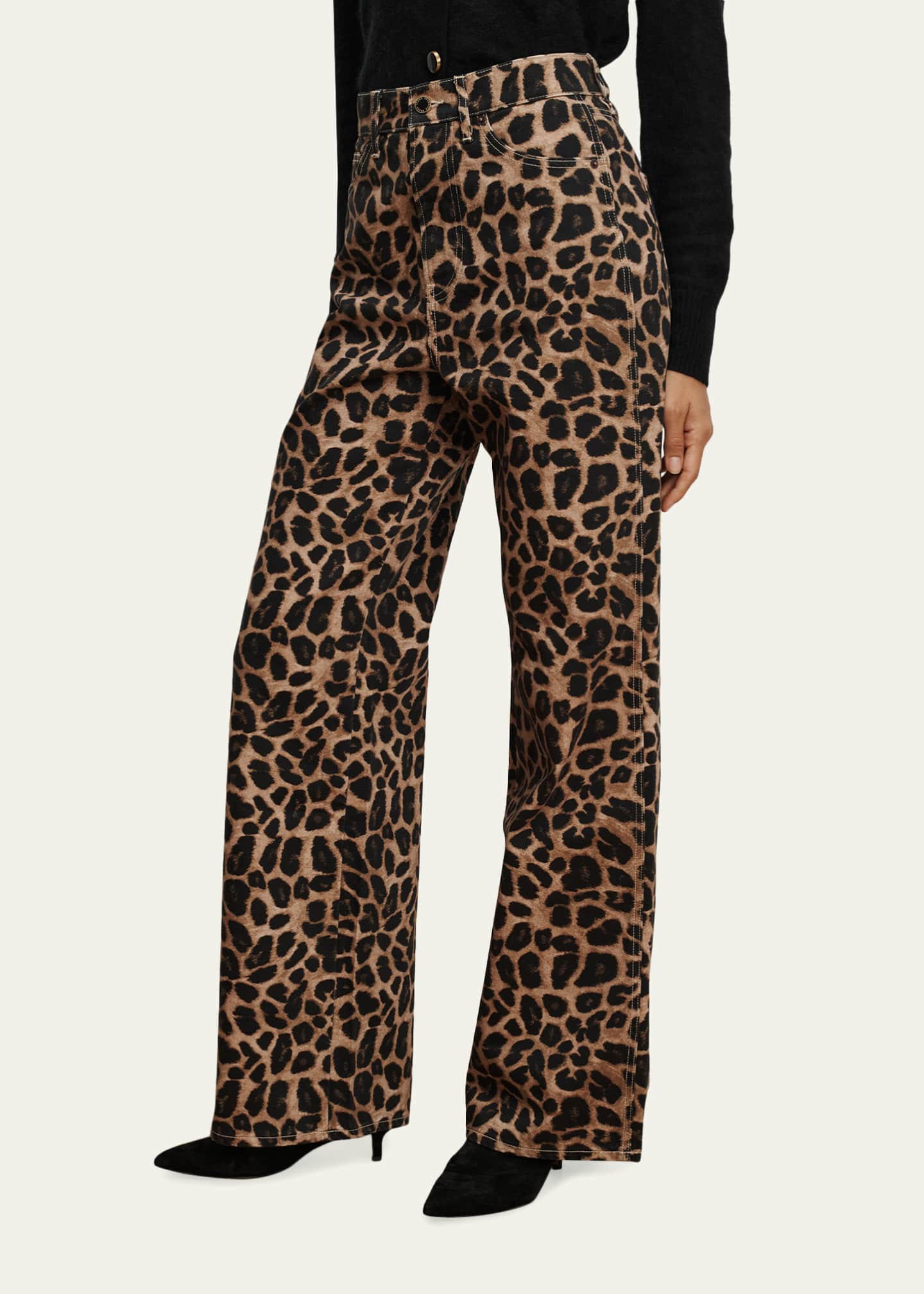 Veronica Beard Taylor High-Rise Wide-Leg Leopard Jeans with Chaps ...