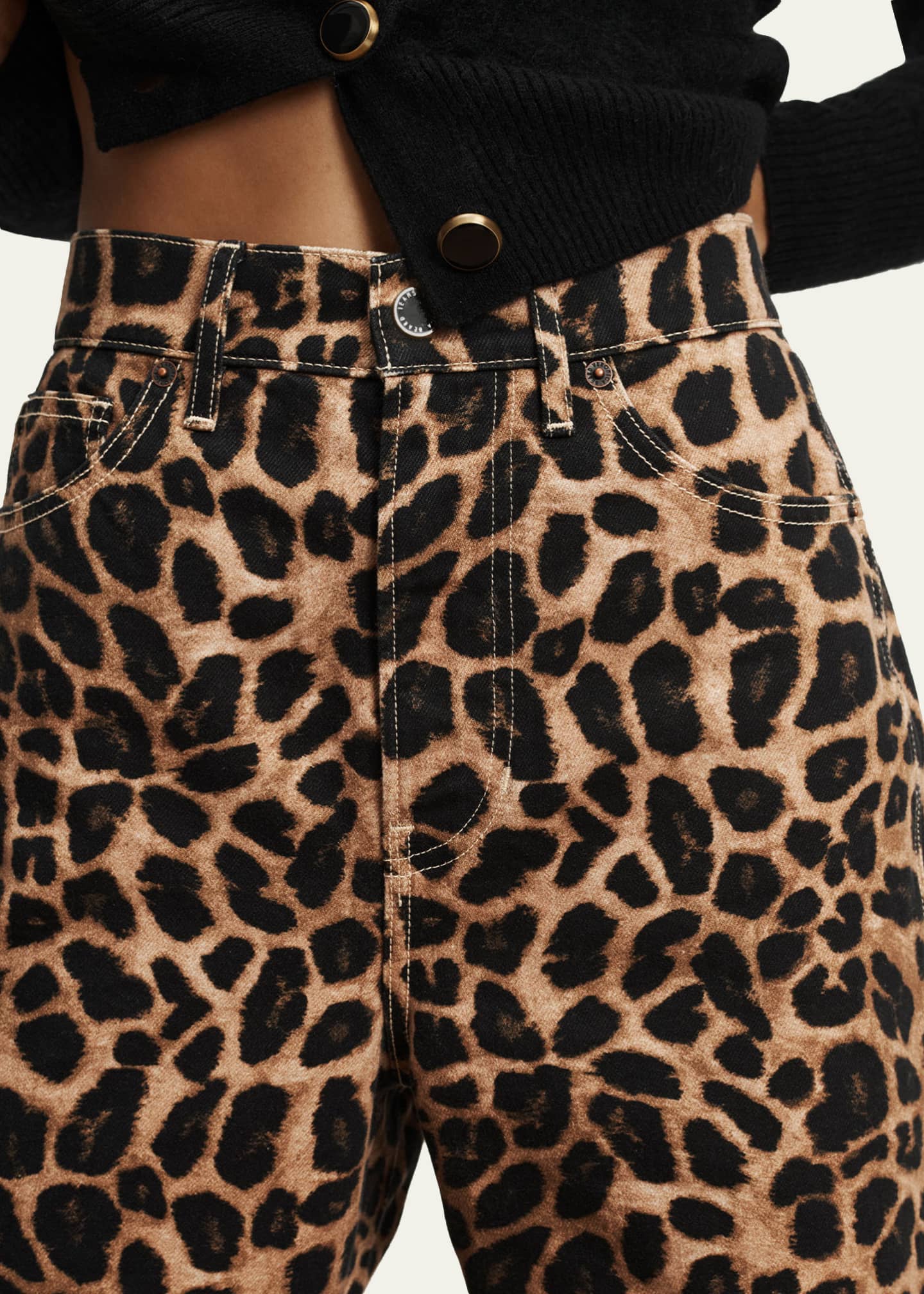 Veronica Beard Taylor High-Rise Wide-Leg Leopard Jeans with Chaps ...