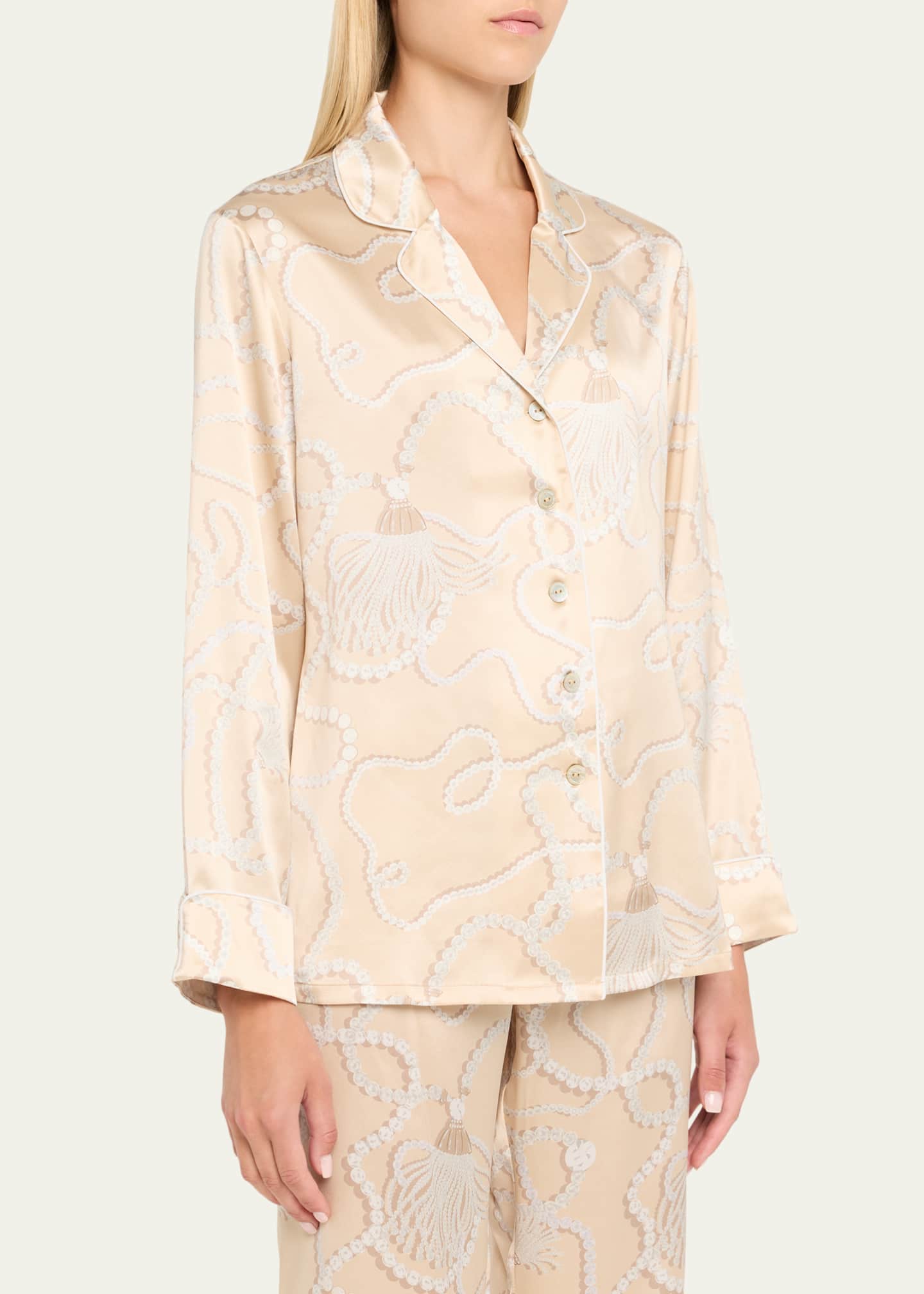Olivia von Halle Lila Pearl-Print Silk Satin Pajama Set - Bergdorf Goodman