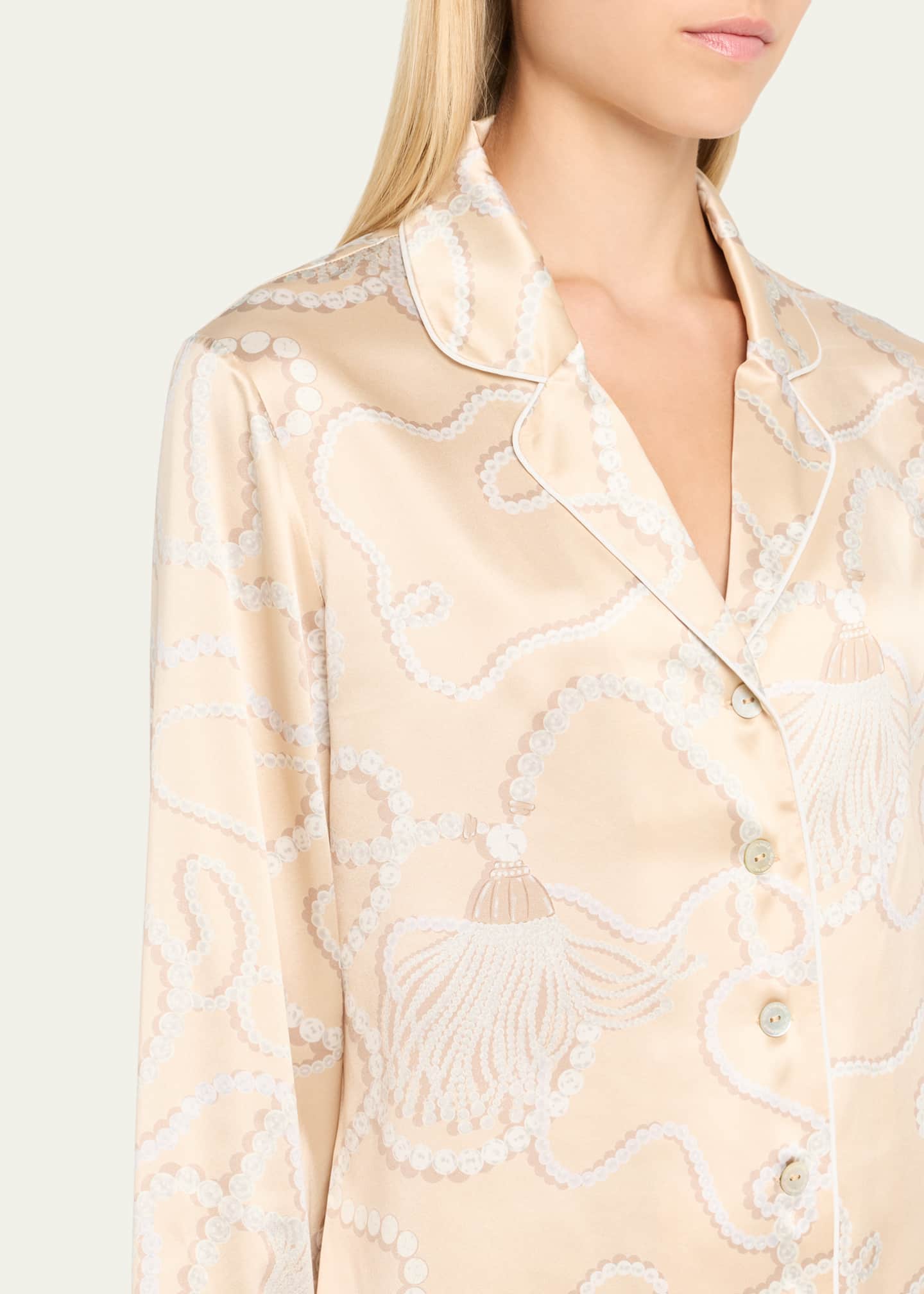 Olivia von Halle Lila Pearl-Print Silk Satin Pajama Set - Bergdorf Goodman