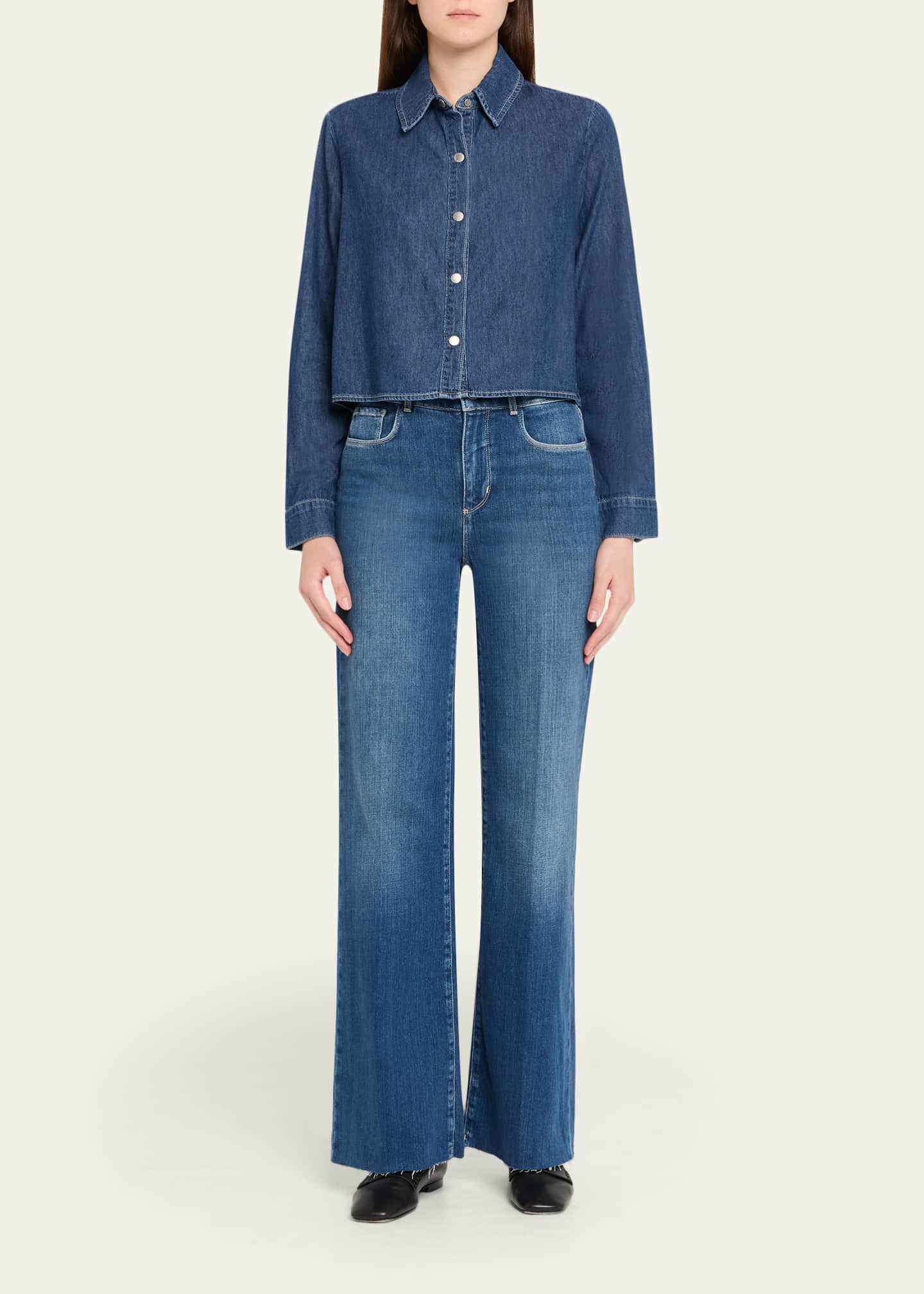 L'Agence Annette Long-Sleeve Denim Shirt - Bergdorf Goodman