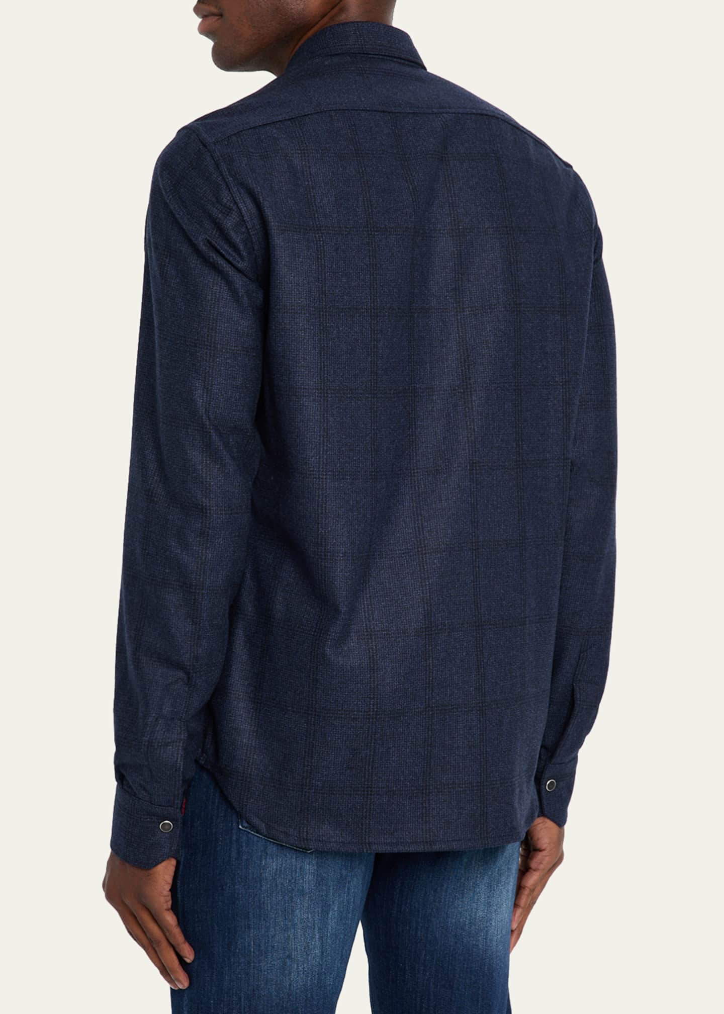 Kiton Men's Wool Windowpane Snap-Front Overshirt - Bergdorf Goodman