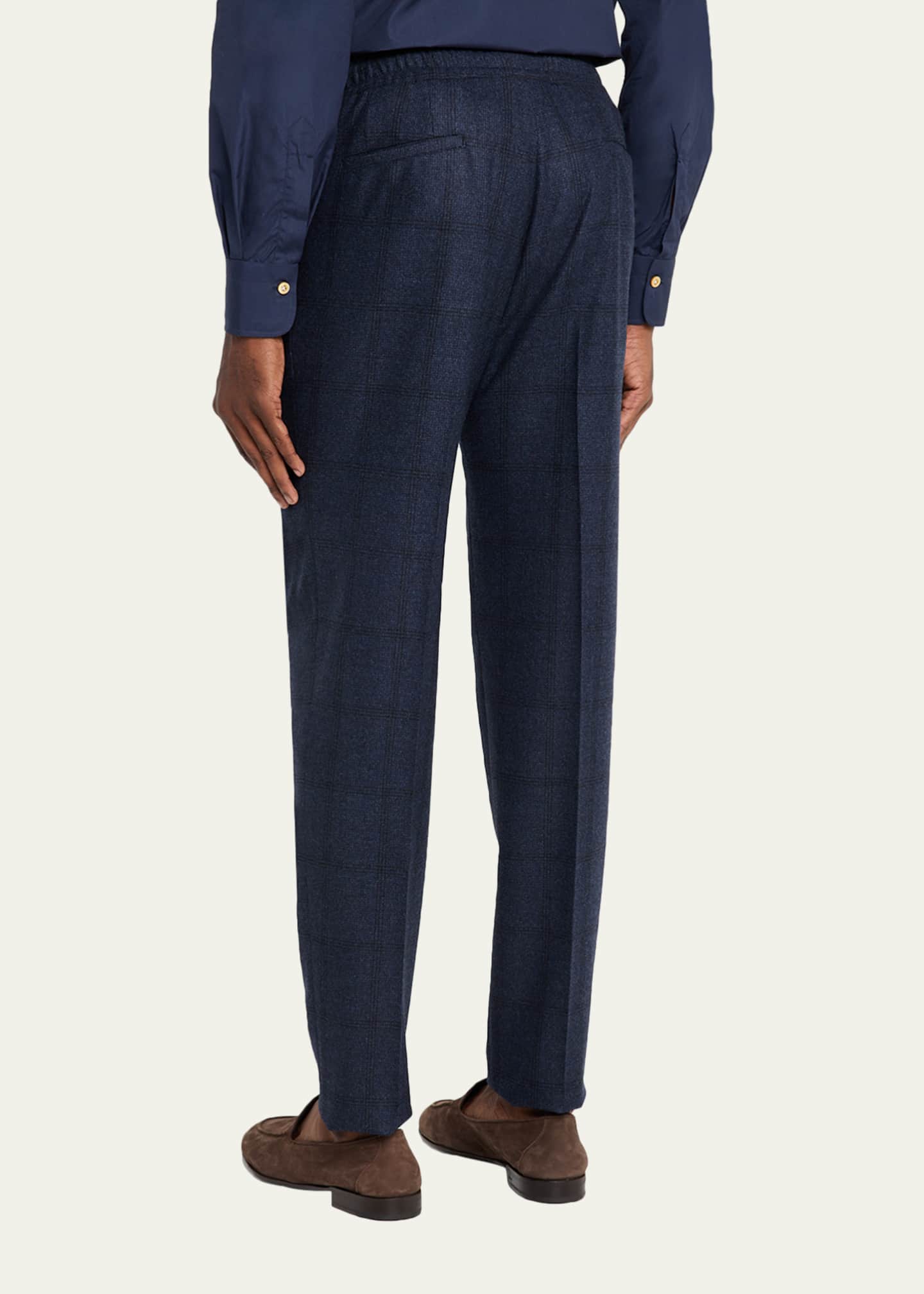 Kiton Men's Windowpane Pleated Stretch Pants - Bergdorf Goodman