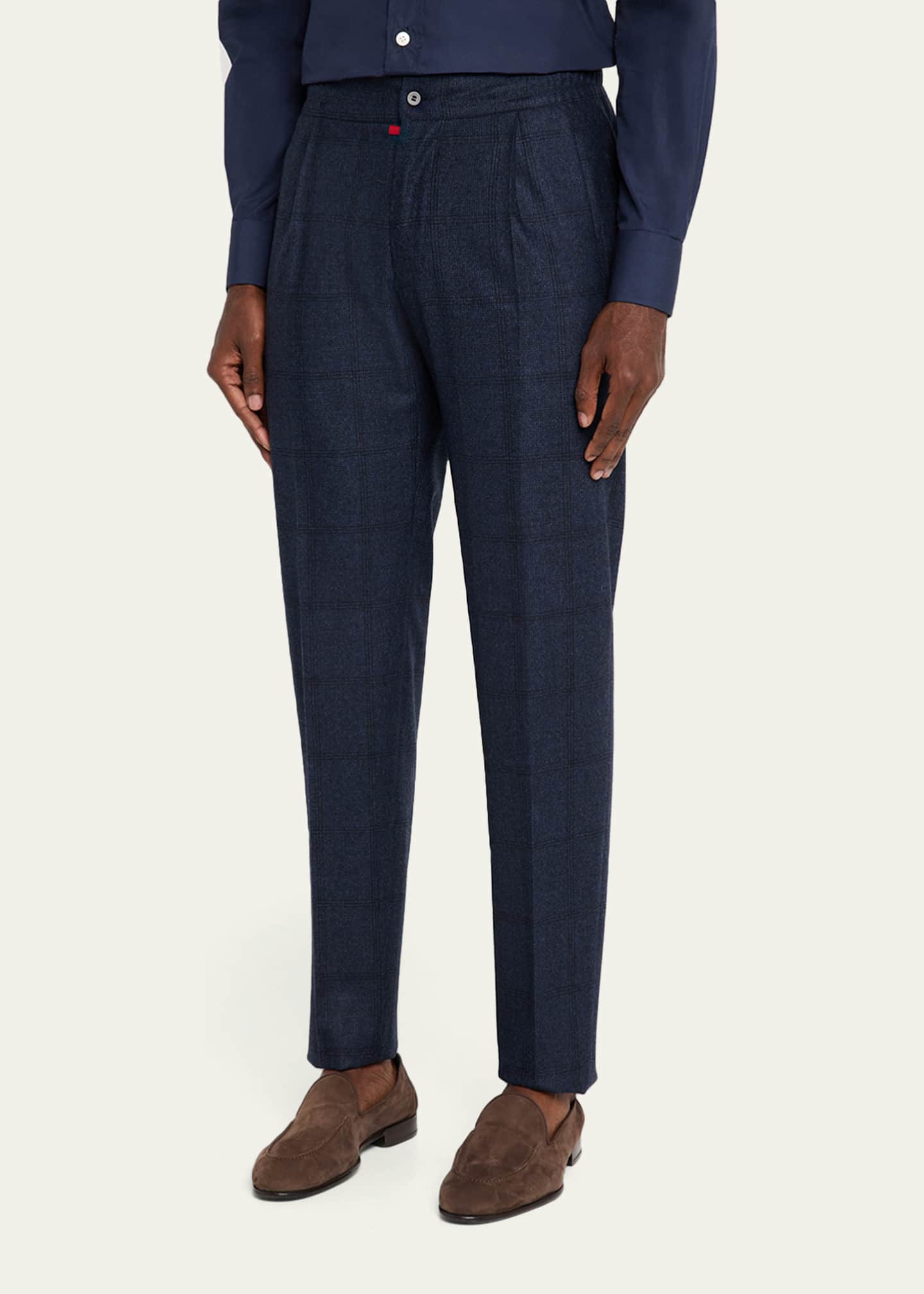 Kiton Men's Windowpane Pleated Stretch Pants - Bergdorf Goodman