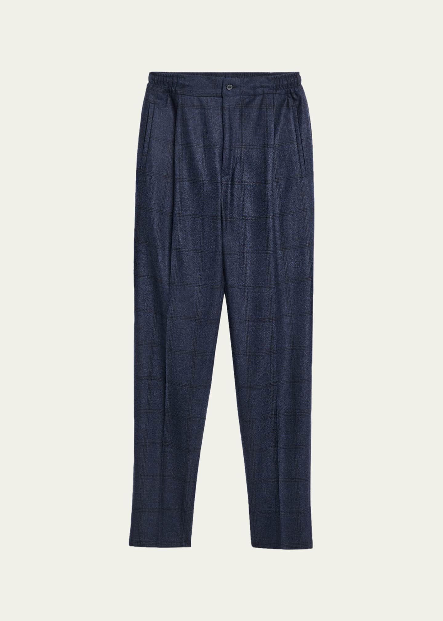Kiton Men's Windowpane Pleated Stretch Pants - Bergdorf Goodman