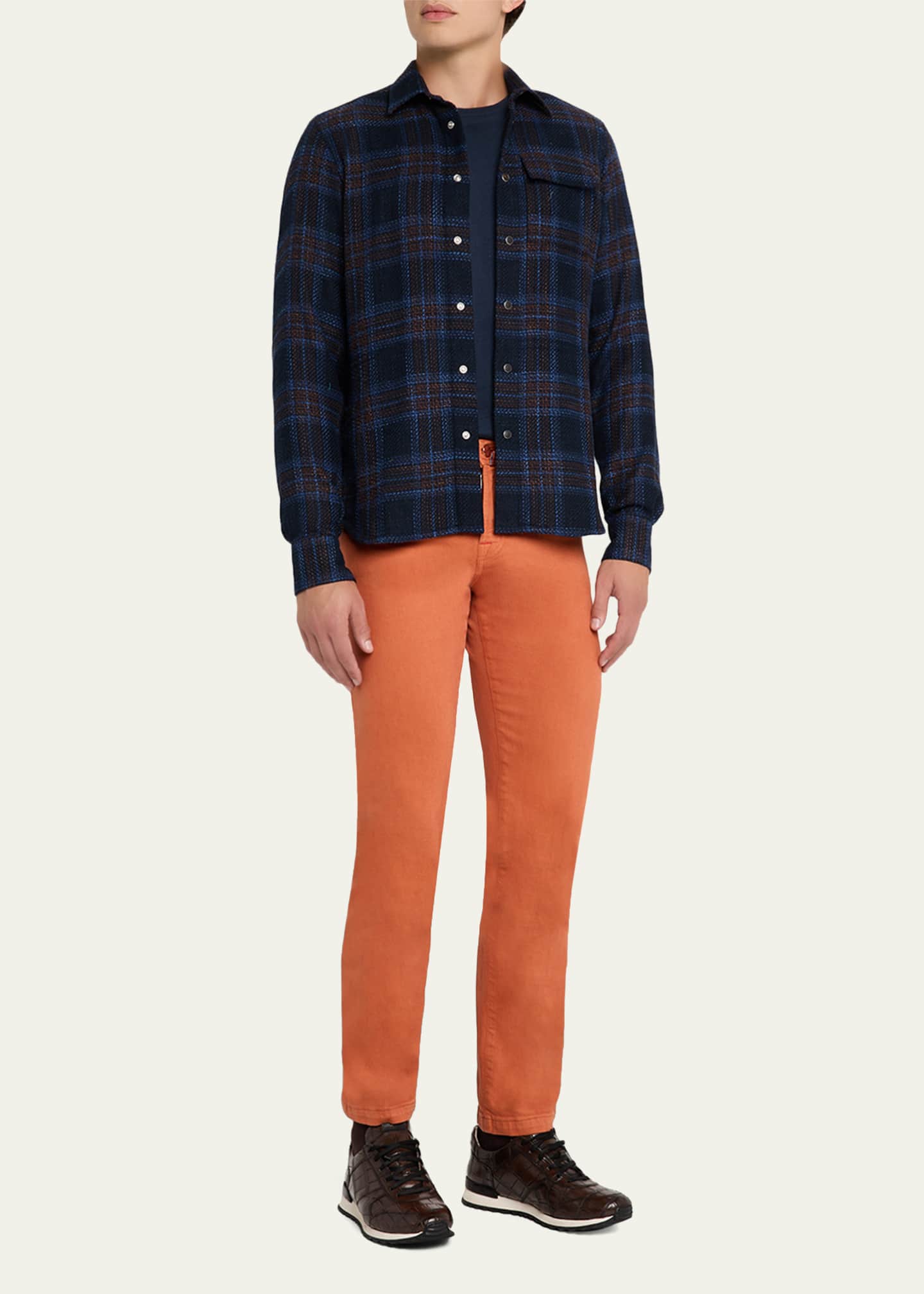 Kiton Men's Wool-Blend Plaid Snap-Front Overshirt - Bergdorf Goodman