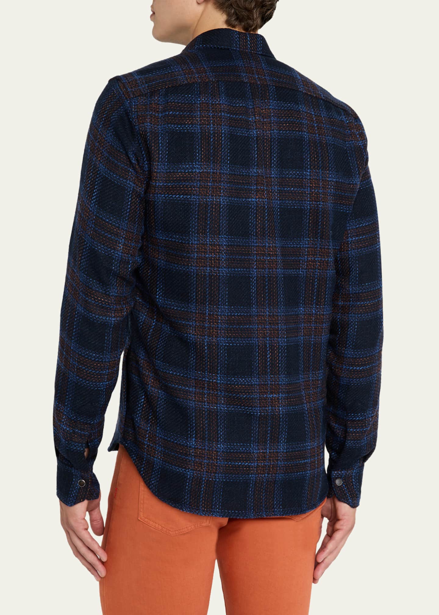 Kiton Men's Wool-Blend Plaid Snap-Front Overshirt - Bergdorf Goodman