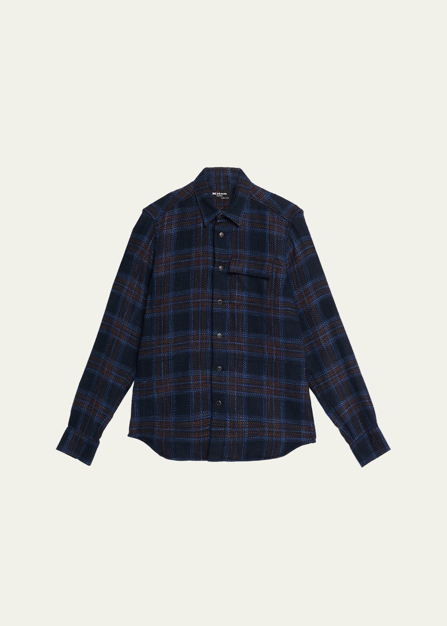 Kiton Men's Wool-Blend Plaid Snap-Front Overshirt - Bergdorf Goodman