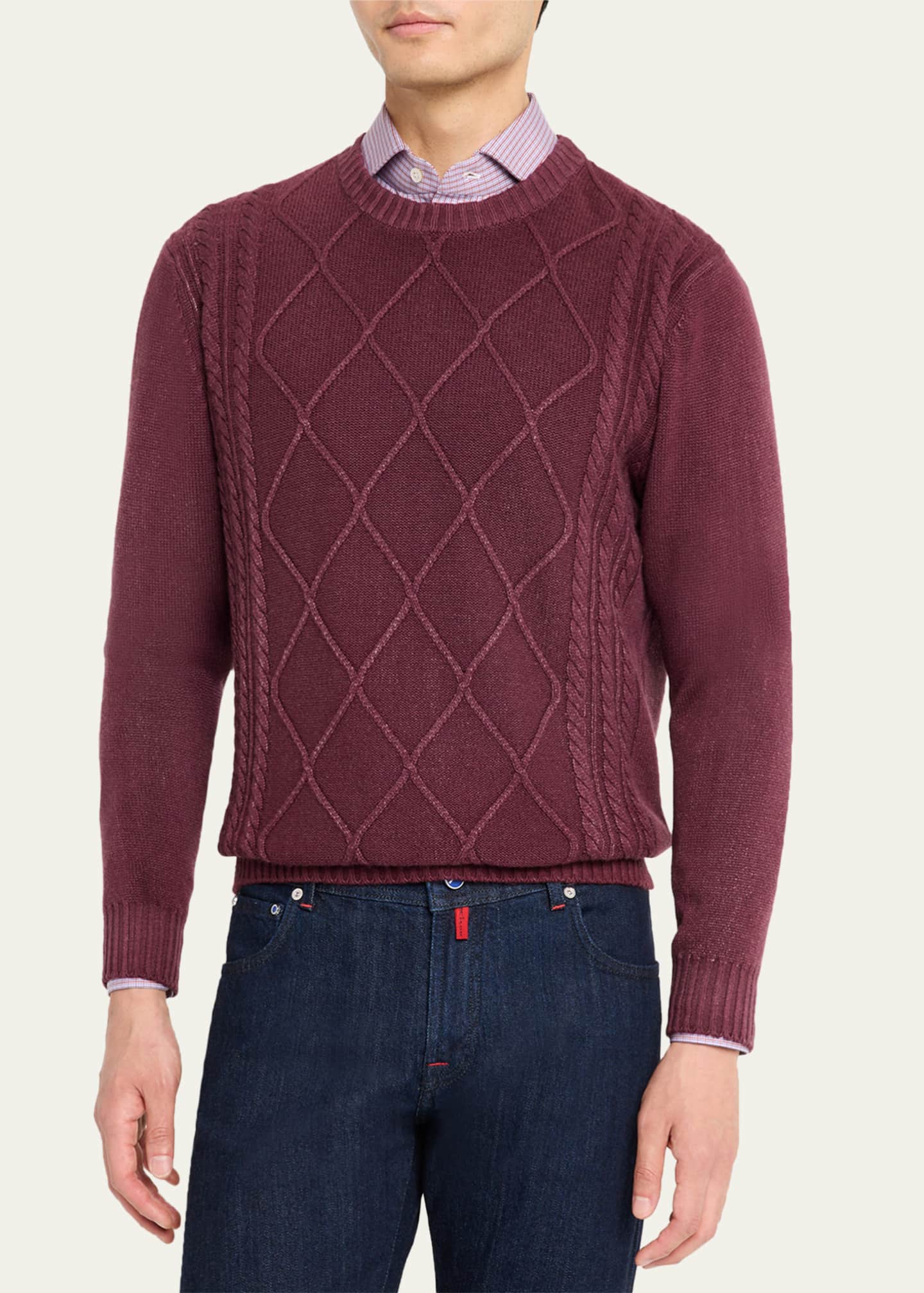 Kiton Men's Cashmere Diamond Cable Crewneck Sweater - Bergdorf Goodman