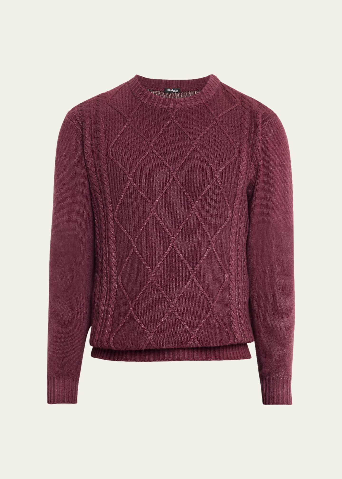 Kiton Men's Cashmere Diamond Cable Crewneck Sweater - Bergdorf Goodman