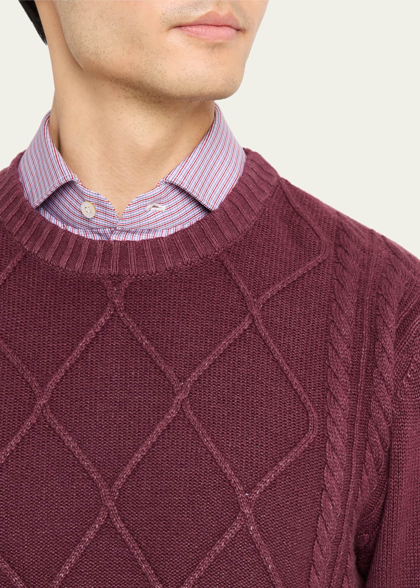 Kiton Men's Cashmere Diamond Cable Crewneck Sweater - Bergdorf Goodman