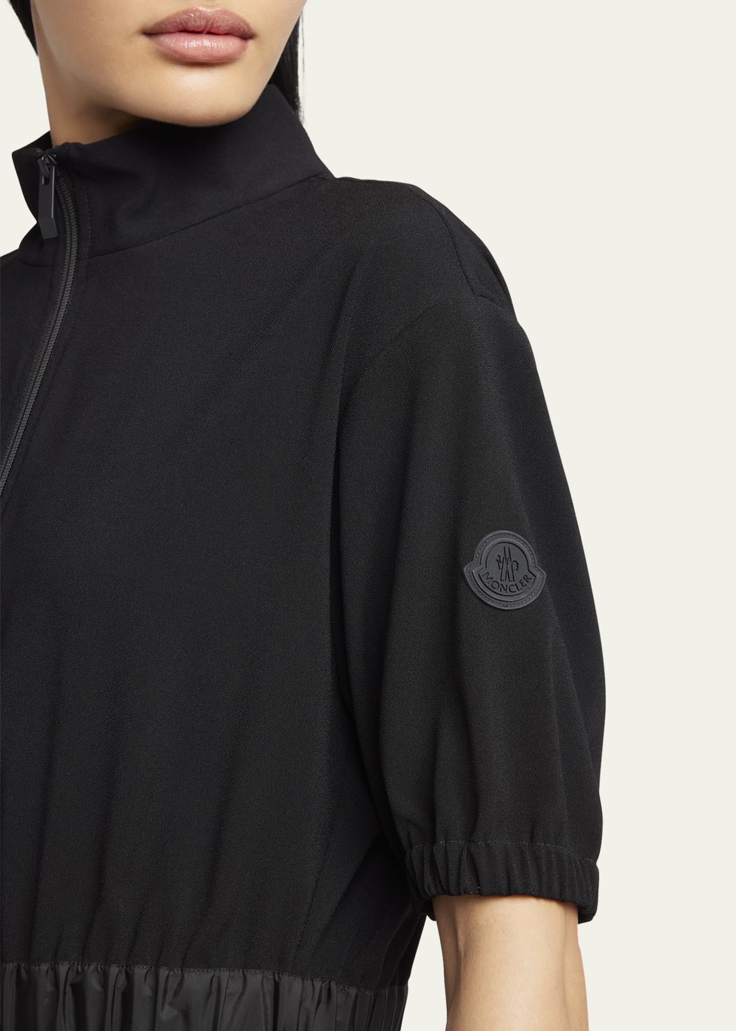 Moncler Short-Sleeve Zip Mixed-Media Dress - Bergdorf Goodman