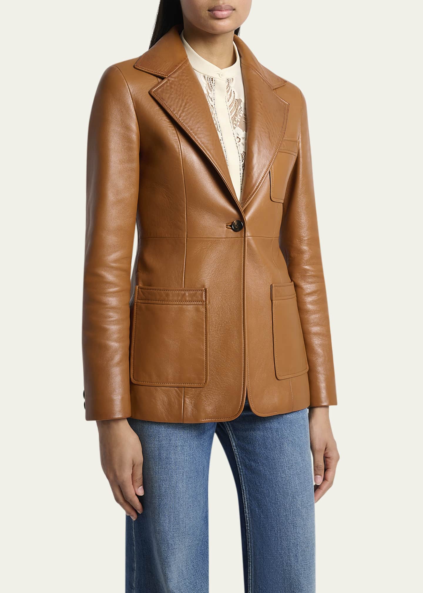 Chloe Slouch Leather Belted Single-Breasted Jacket - Bergdorf Goodman