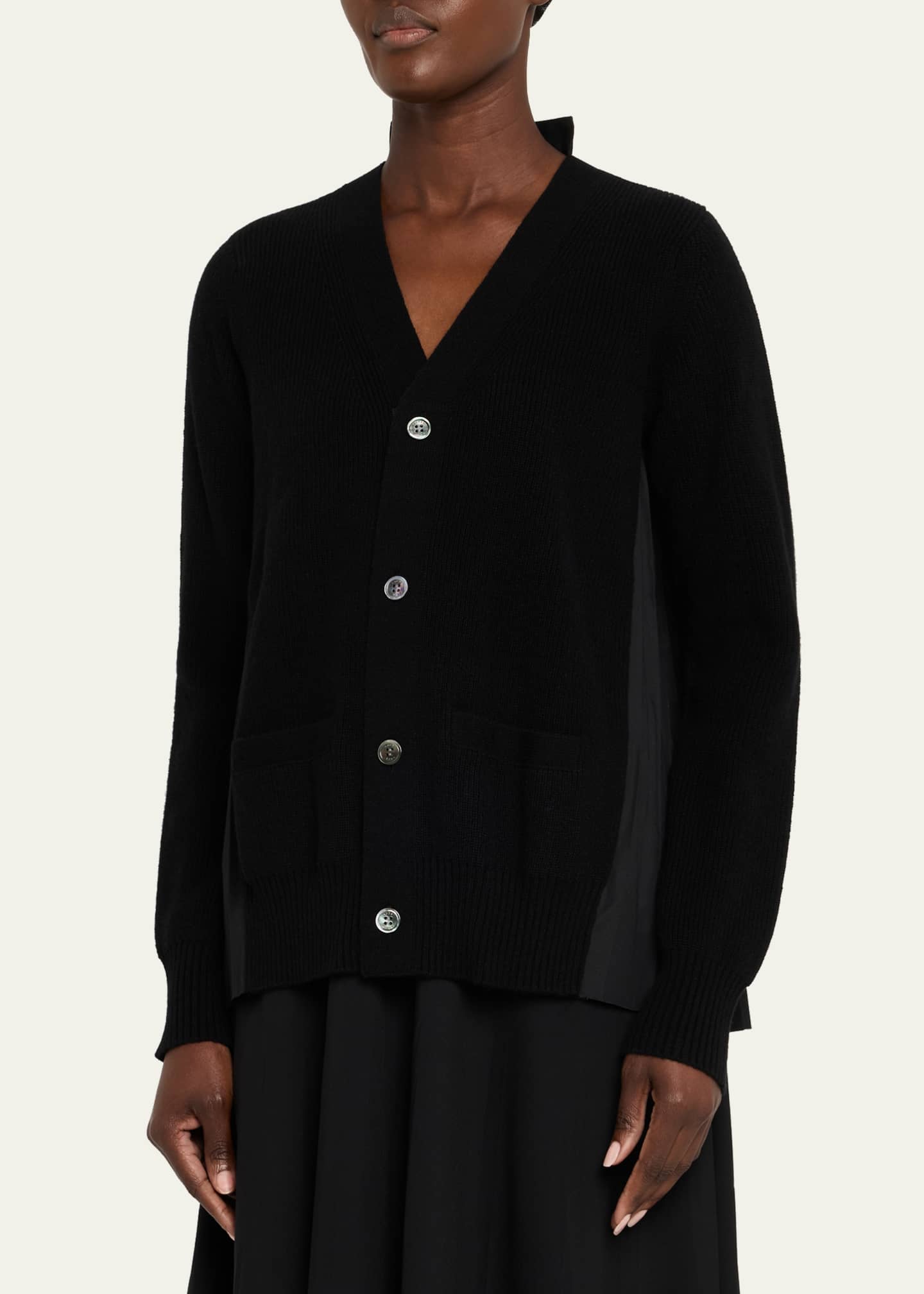 SACAI Pleated-Back Rib-Knit Cardigan - Bergdorf Goodman