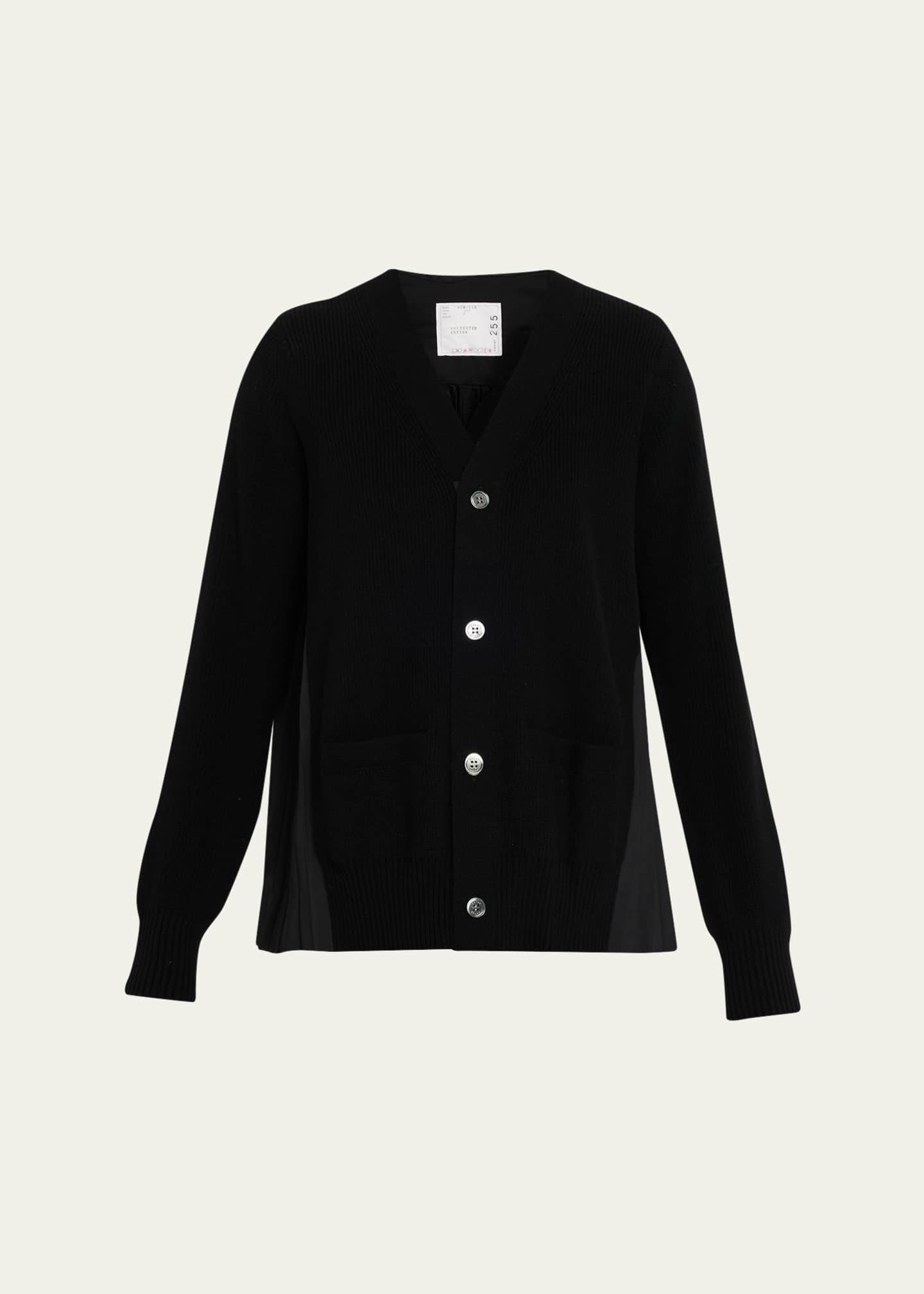 SACAI Pleated-Back Rib-Knit Cardigan - Bergdorf Goodman