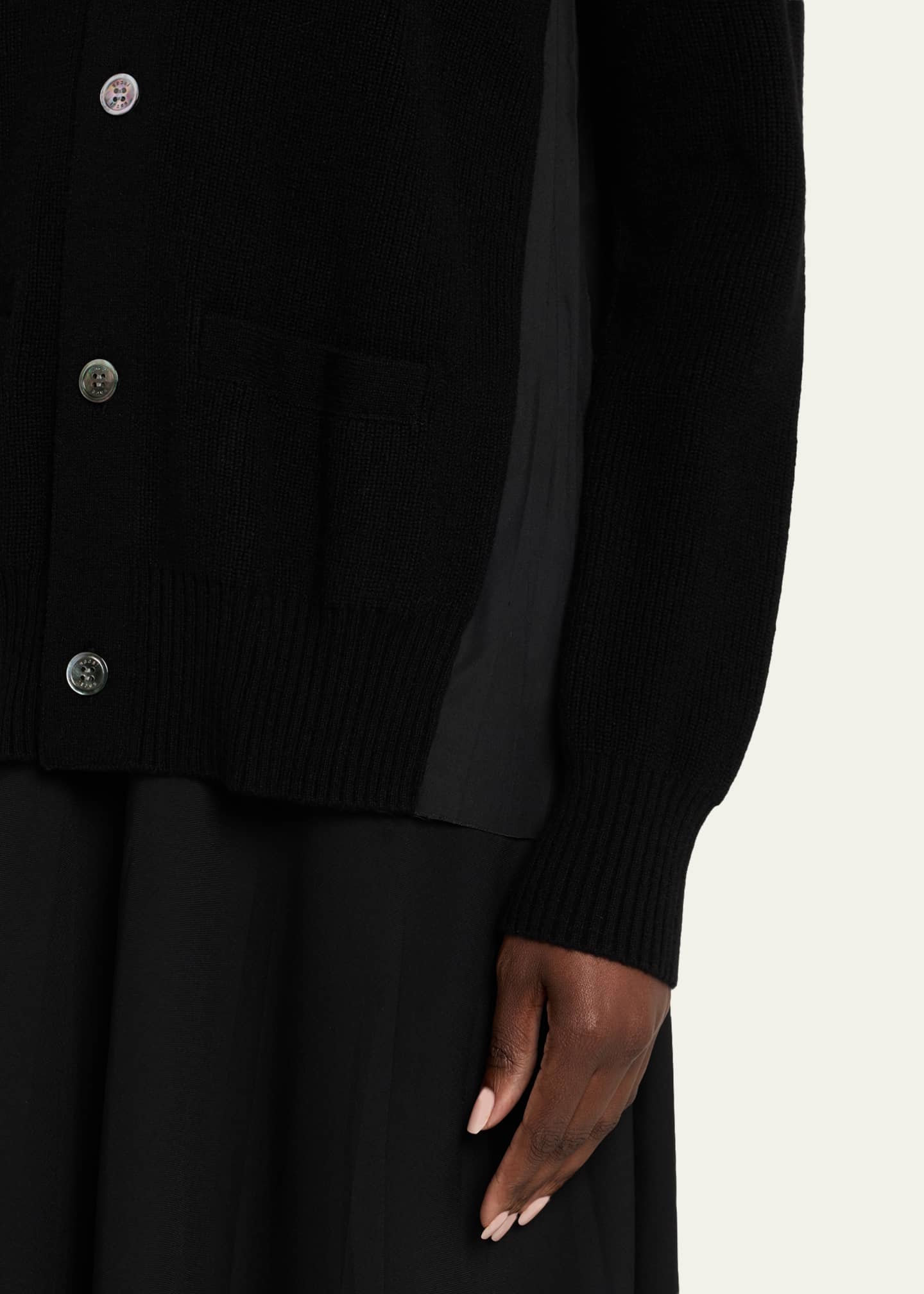 SACAI Pleated-Back Rib-Knit Cardigan - Bergdorf Goodman