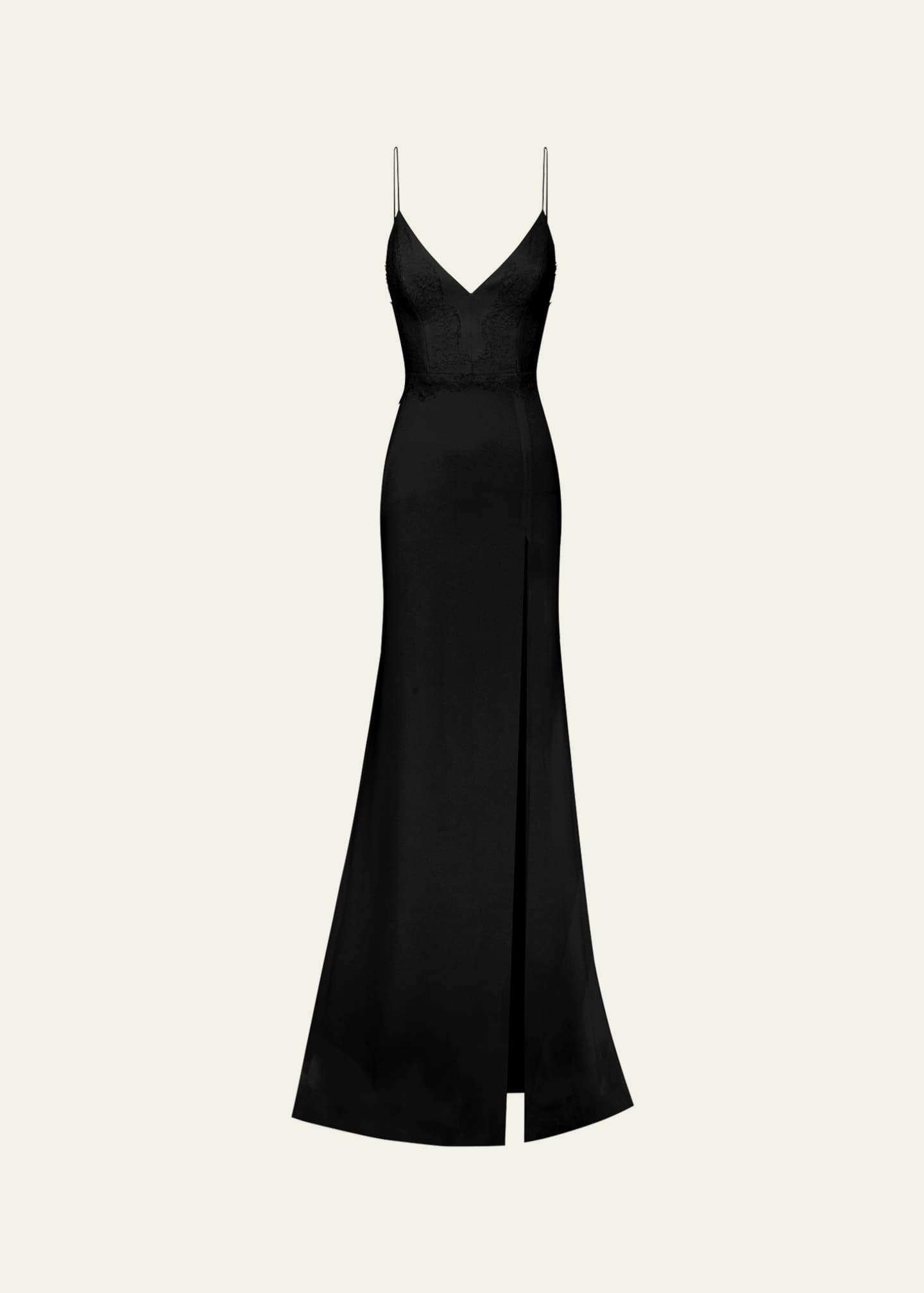 Alex Perry V-Neck Sleeveless Lace-Trim Satin Crepe Trumpet Gown ...