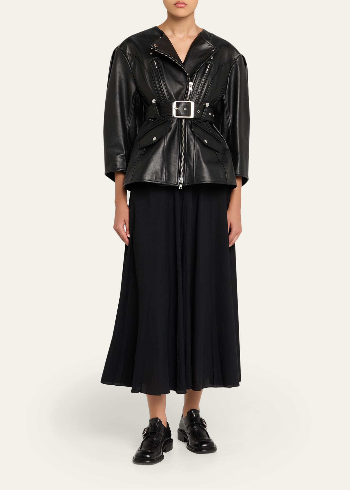 Simone Rocha Sculpted Bow Back Belted Biker Jacket - Bergdorf Goodman