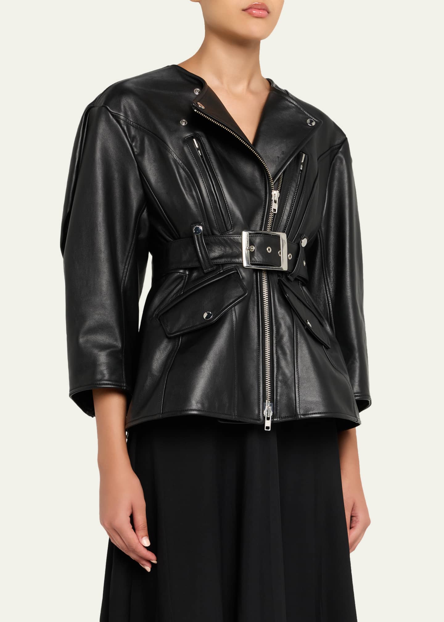 Simone Rocha Sculpted Bow Back Belted Biker Jacket - Bergdorf Goodman