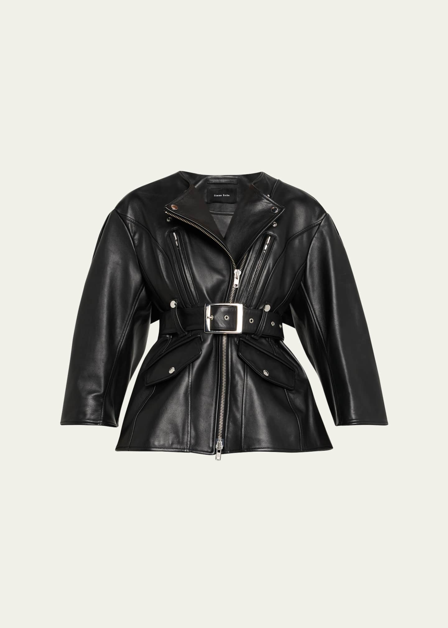Simone Rocha Sculpted Bow Back Belted Biker Jacket - Bergdorf Goodman