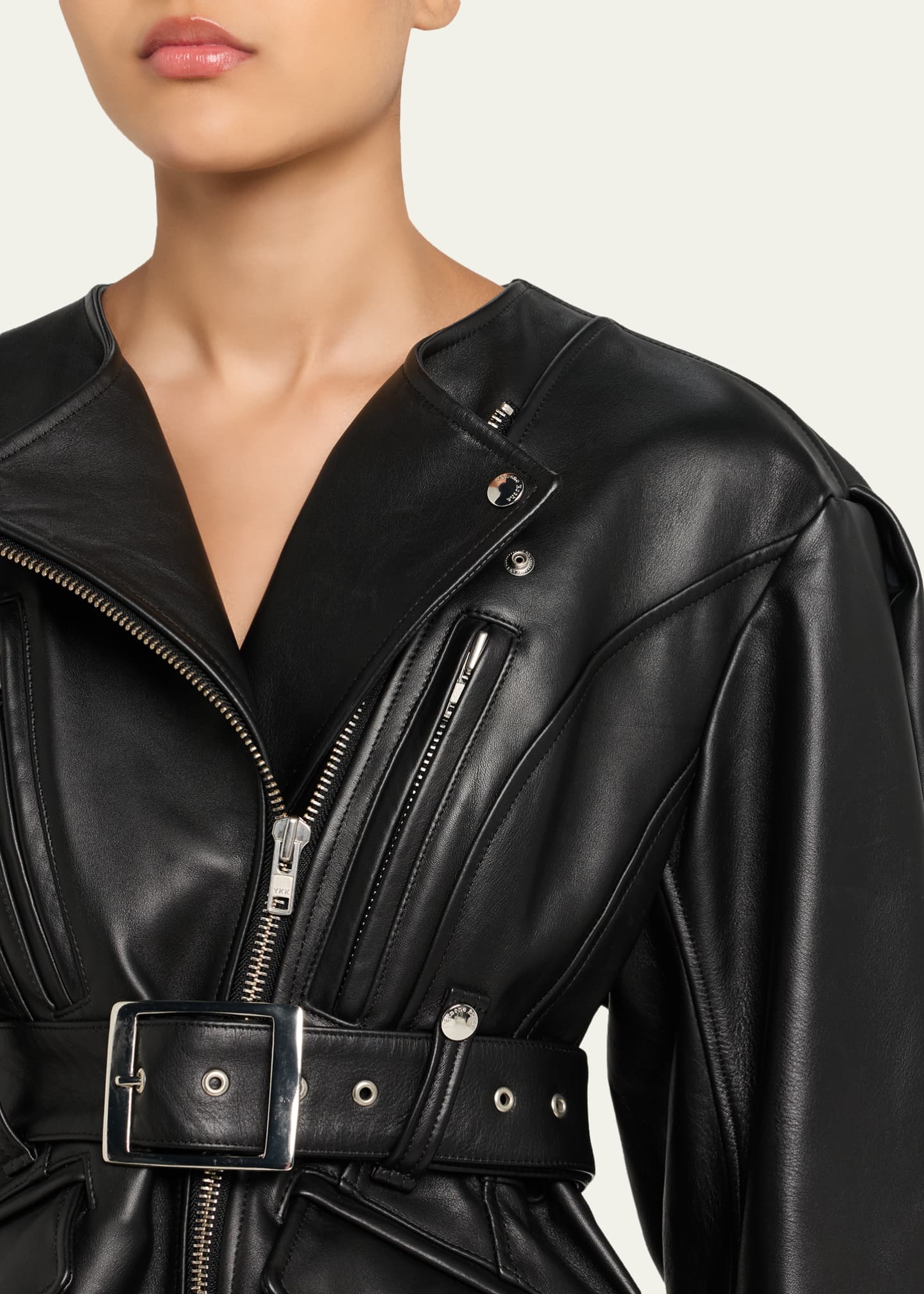 Simone Rocha Sculpted Bow Back Belted Biker Jacket - Bergdorf Goodman