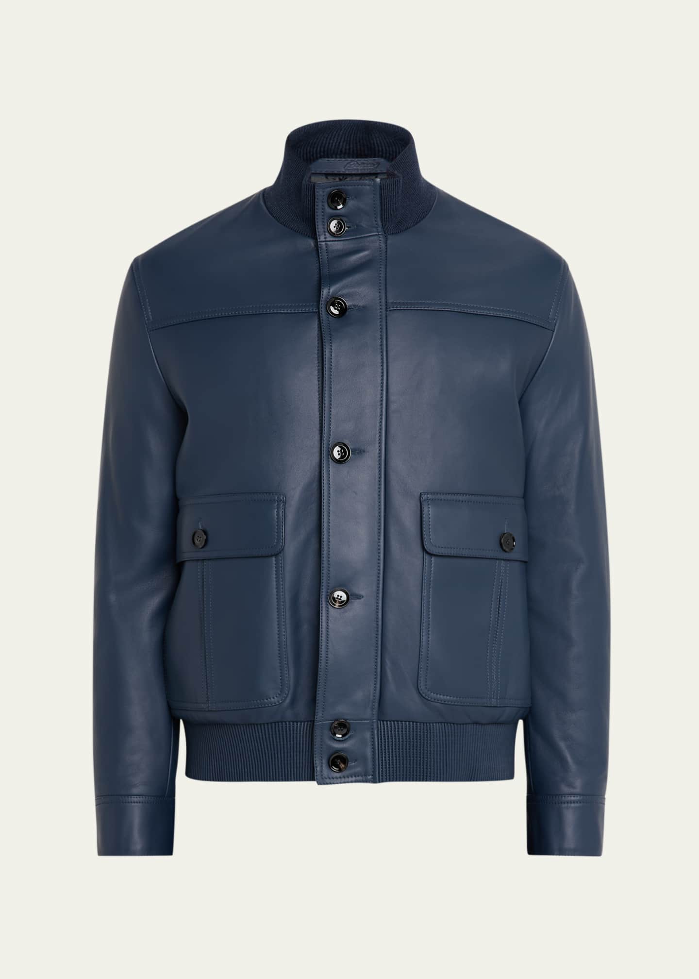 Brioni Men's Leather Button-Front Blouson - Bergdorf Goodman