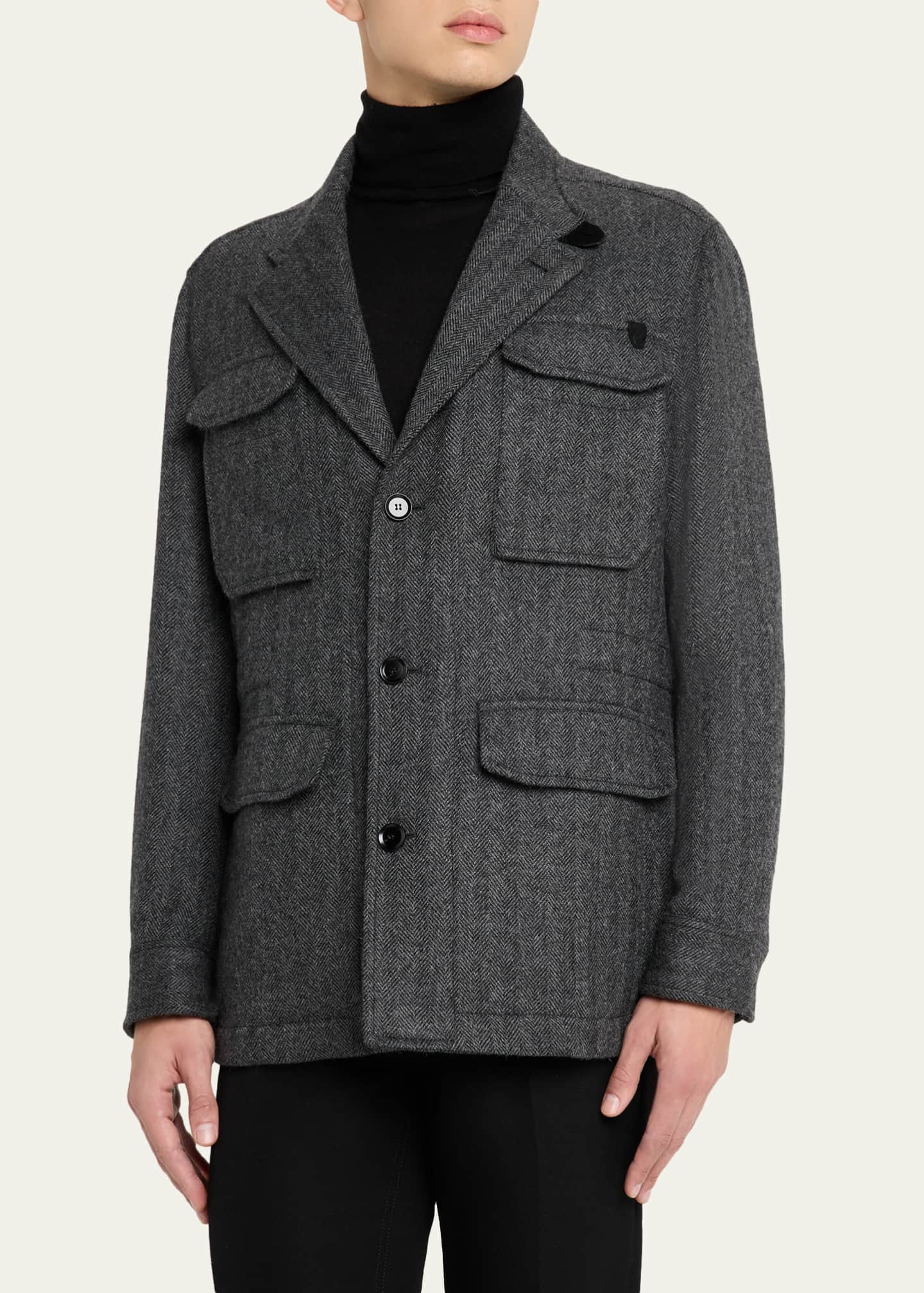 Brioni Men's Baby Alpaca Herringbone Jacket - Bergdorf Goodman
