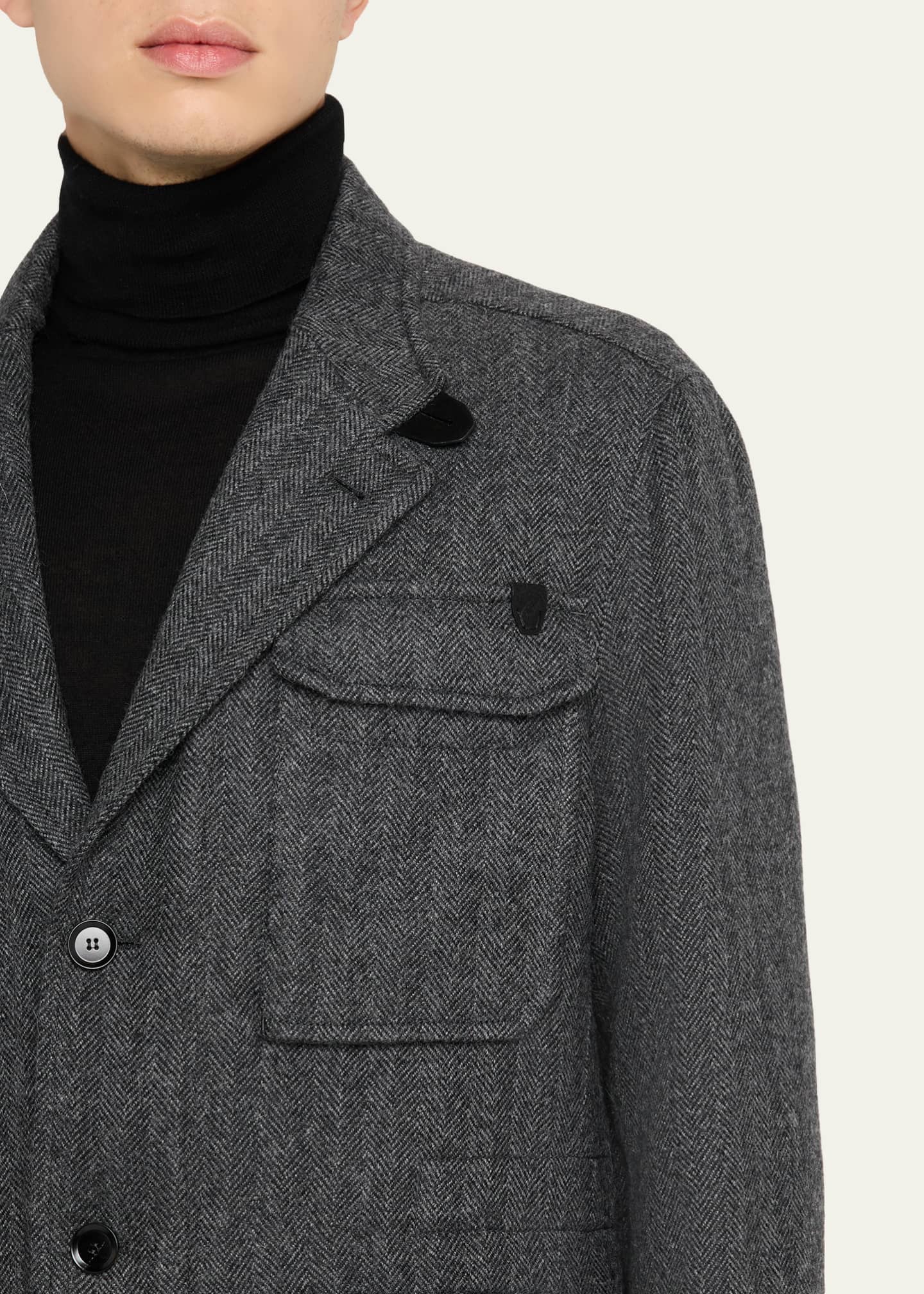 Brioni Men's Baby Alpaca Herringbone Jacket - Bergdorf Goodman